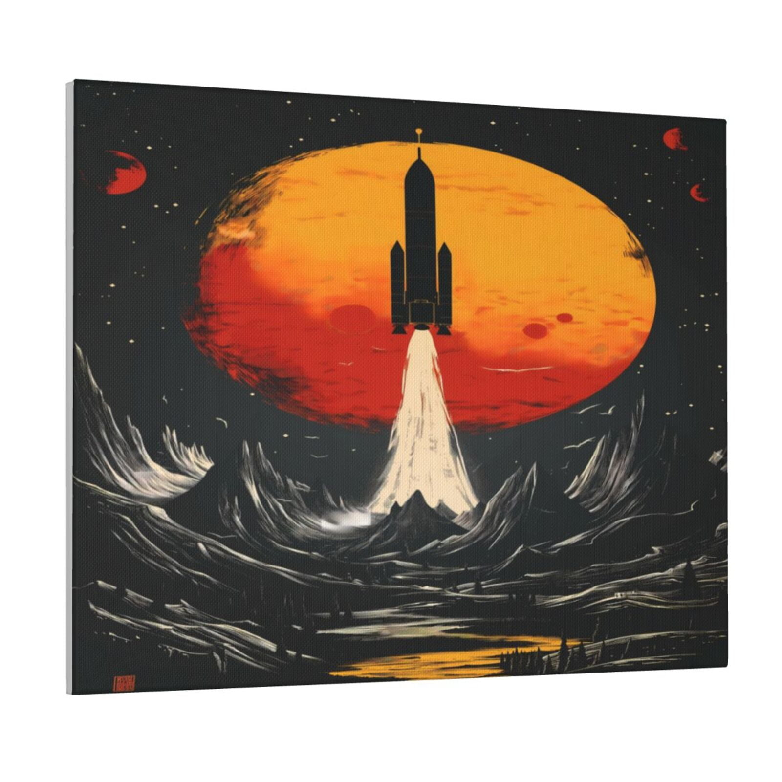 Susaid Retro Space Rocket Launch Pattern Canvas Wall Decor Poster ...