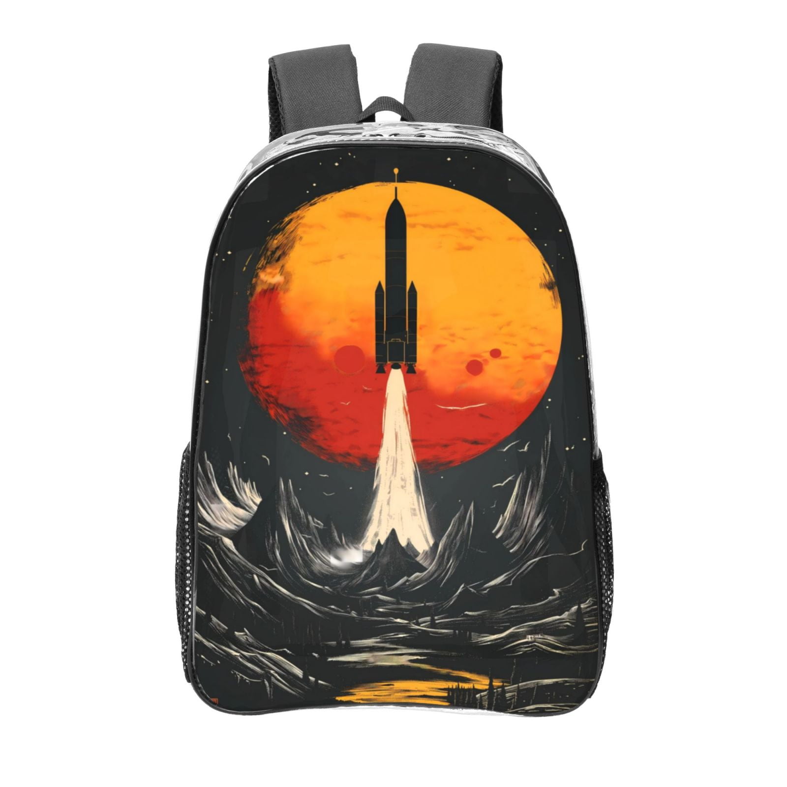 Susaid Retro Space Rocket Launch Print Clear Backpack See Through ...