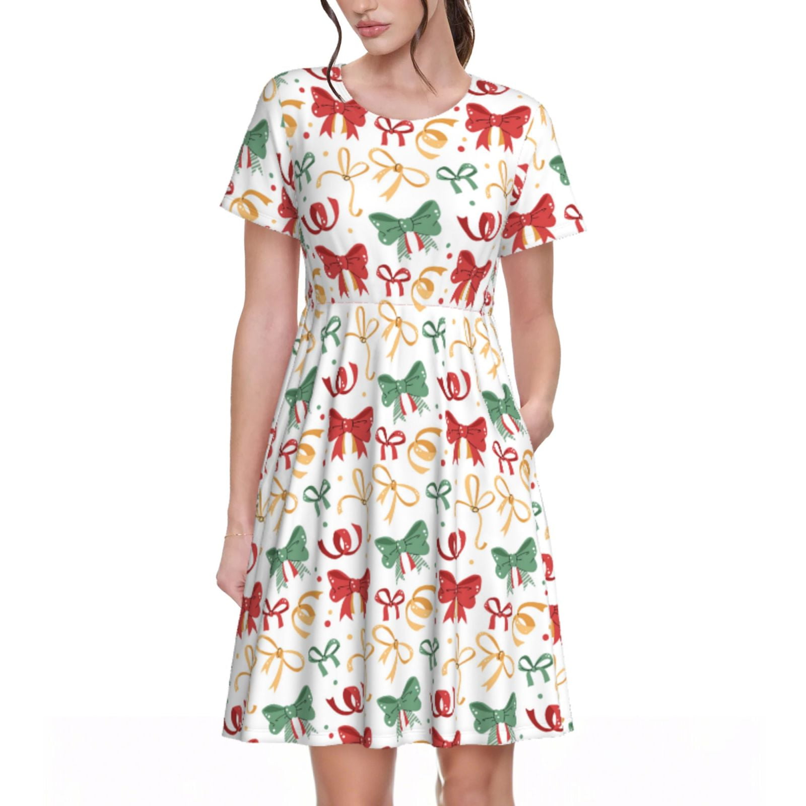 Susaid Retro bows Pattern Women's Casual Floral Print Crewneck Short ...