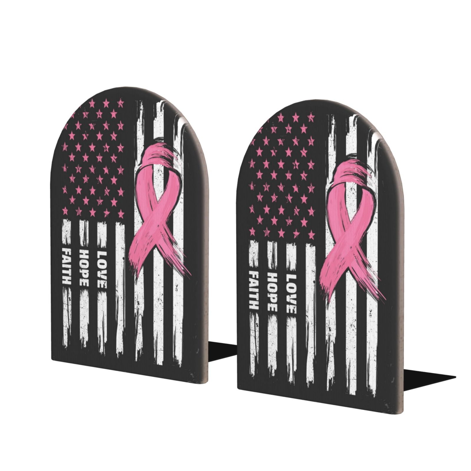 Susaid Ribbon Breast Cancer Awareness Print Wooden Bookends Decorative ...