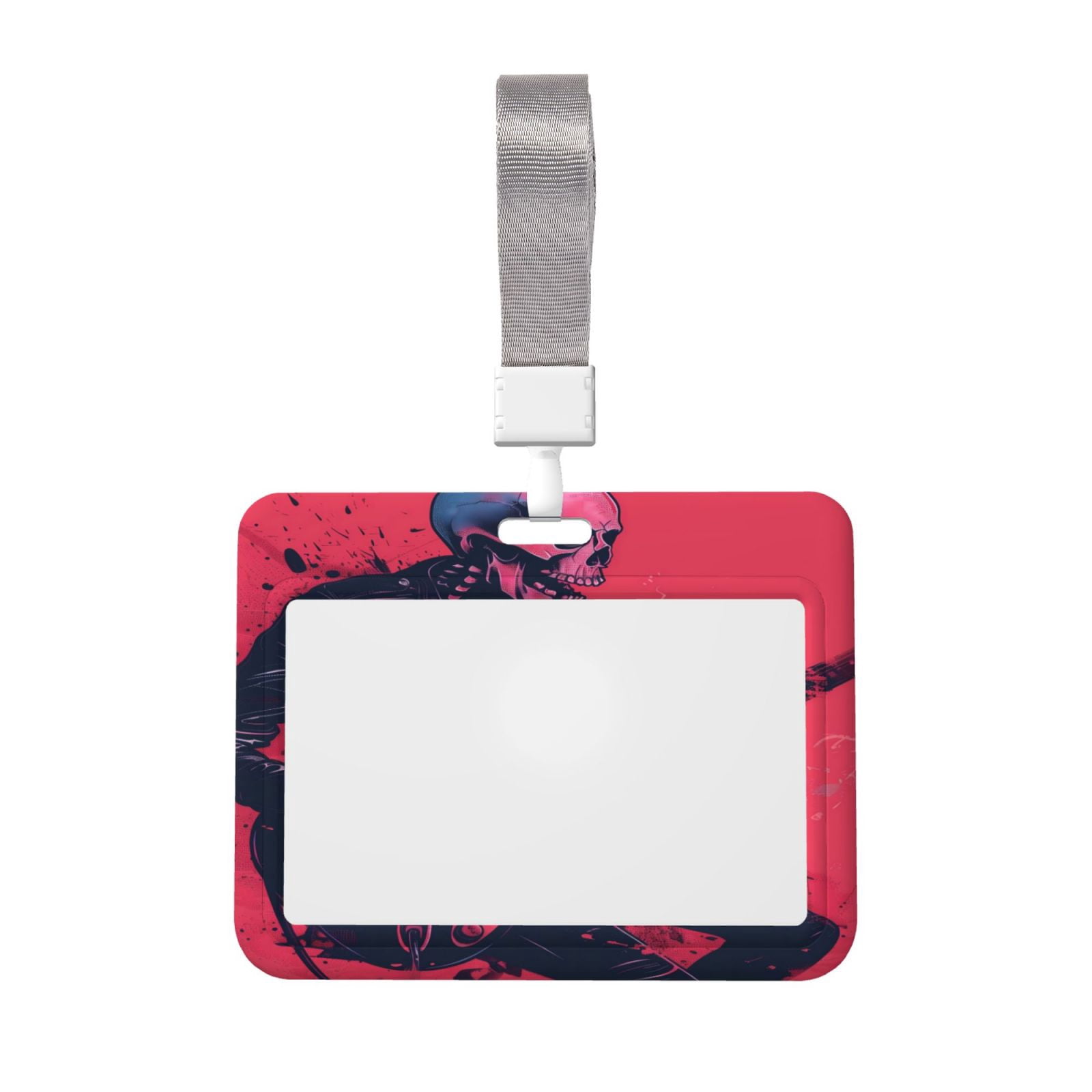Susaid Rock Skull Guitarist Print ID Badge Holder with Double-Sided ...