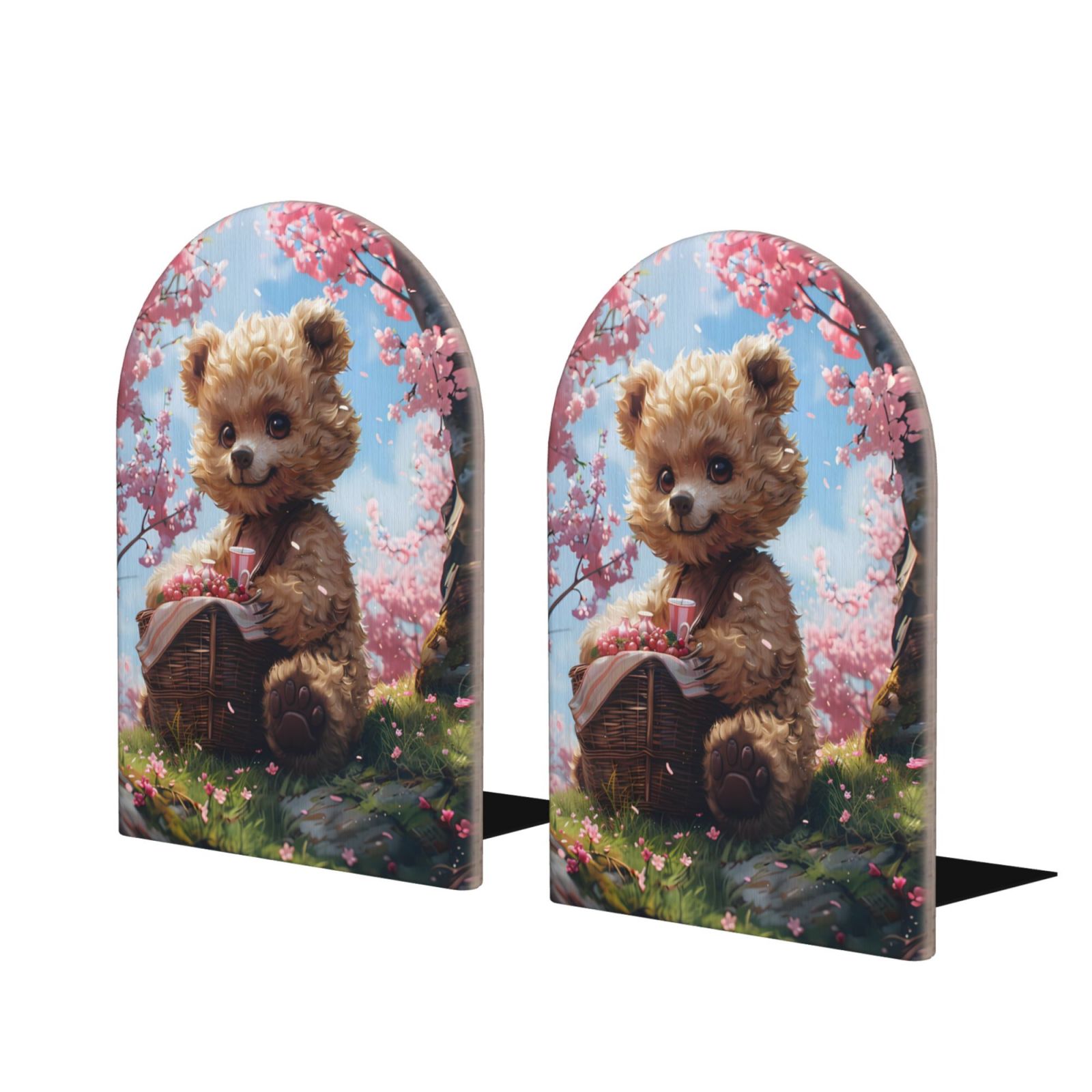 Susaid Romantic Floral Bear Print Wooden Bookends Decorative Book Ends ...