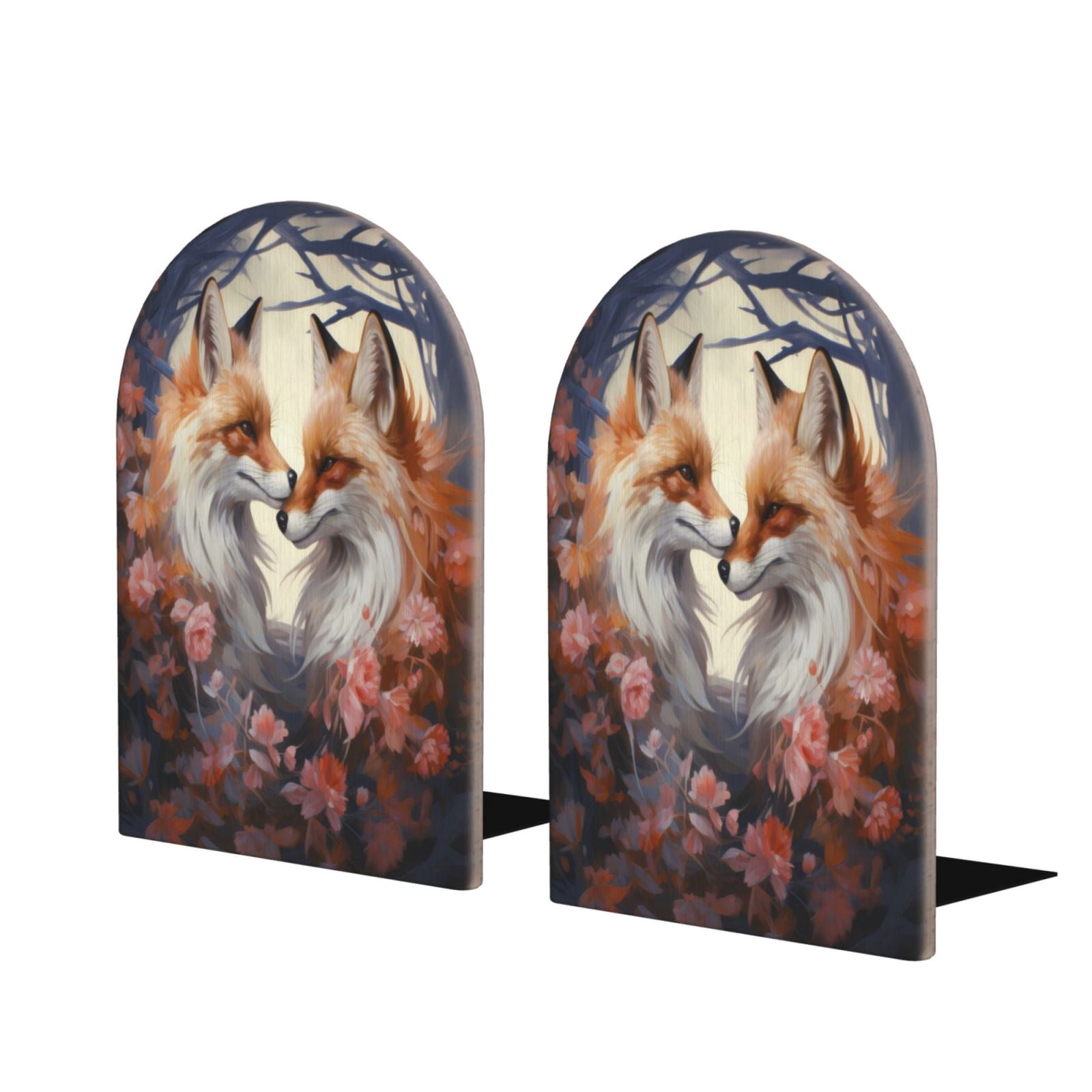 Susaid Romantic Flower Fox Print Wooden Bookends Decorative Book Ends ...