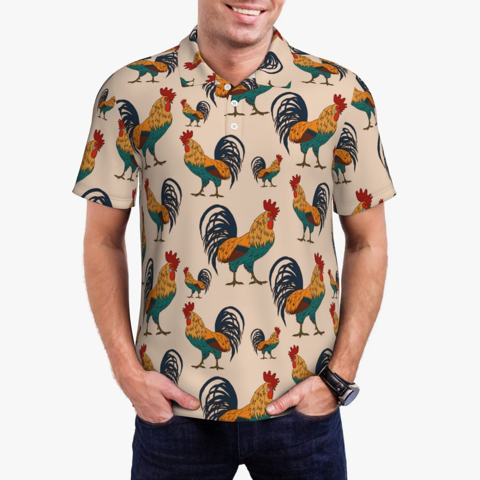 Susaid Rooster Print Men's Short Sleeve Polo Shirt, Golf Shirts for Men, Business Casual Polos ...