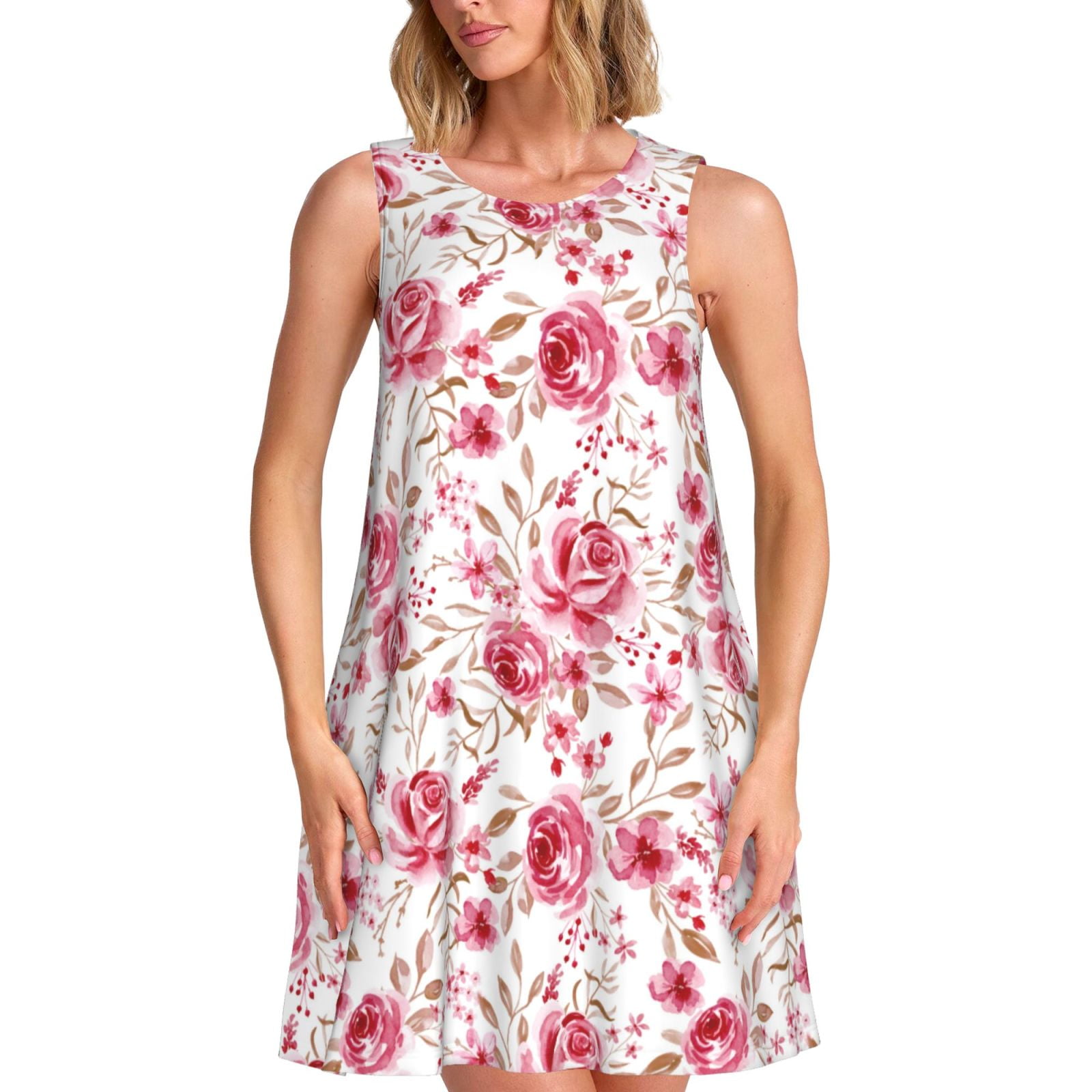 Susaid Rose Flowers Pattern Women's Summer Dresses Beach Sundress Short ...