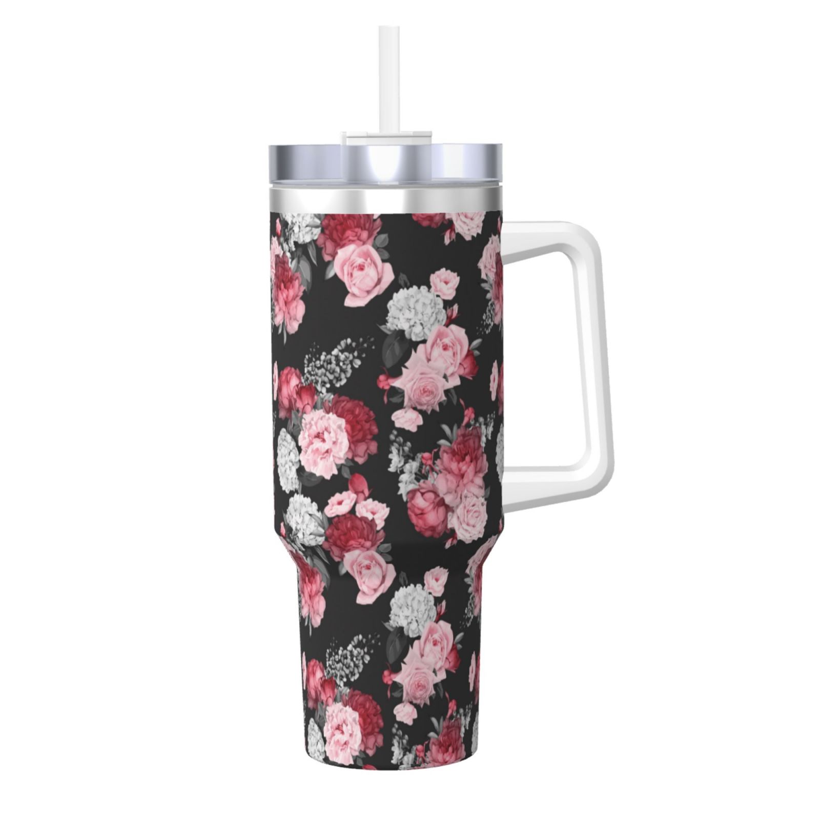 Susaid Rose Flowers Print Indoor Outdoor Straw Lid 40oz Ice Bully With ...