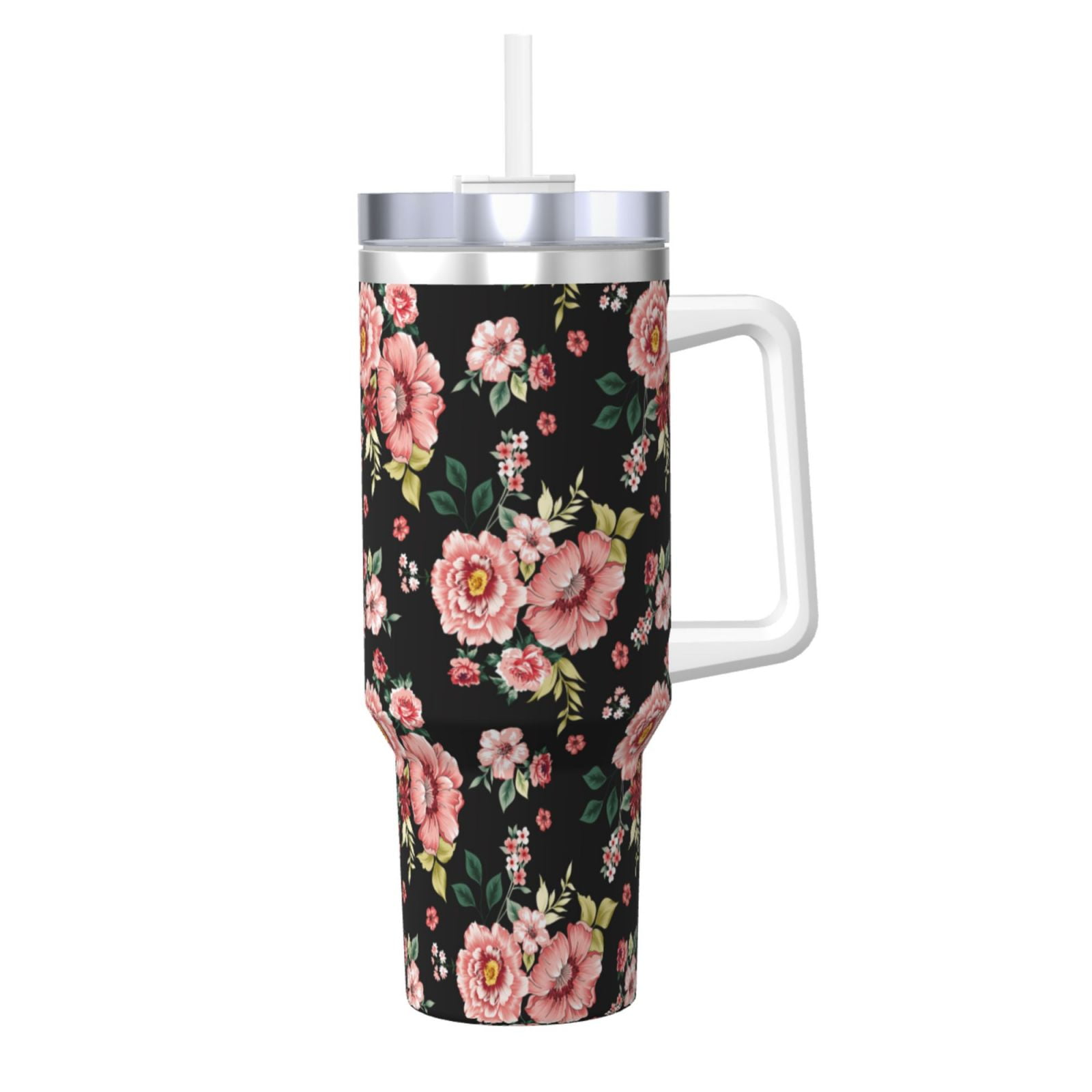Susaid Rose Flowers Print Indoor Outdoor Straw Lid 40oz Ice Bully With ...