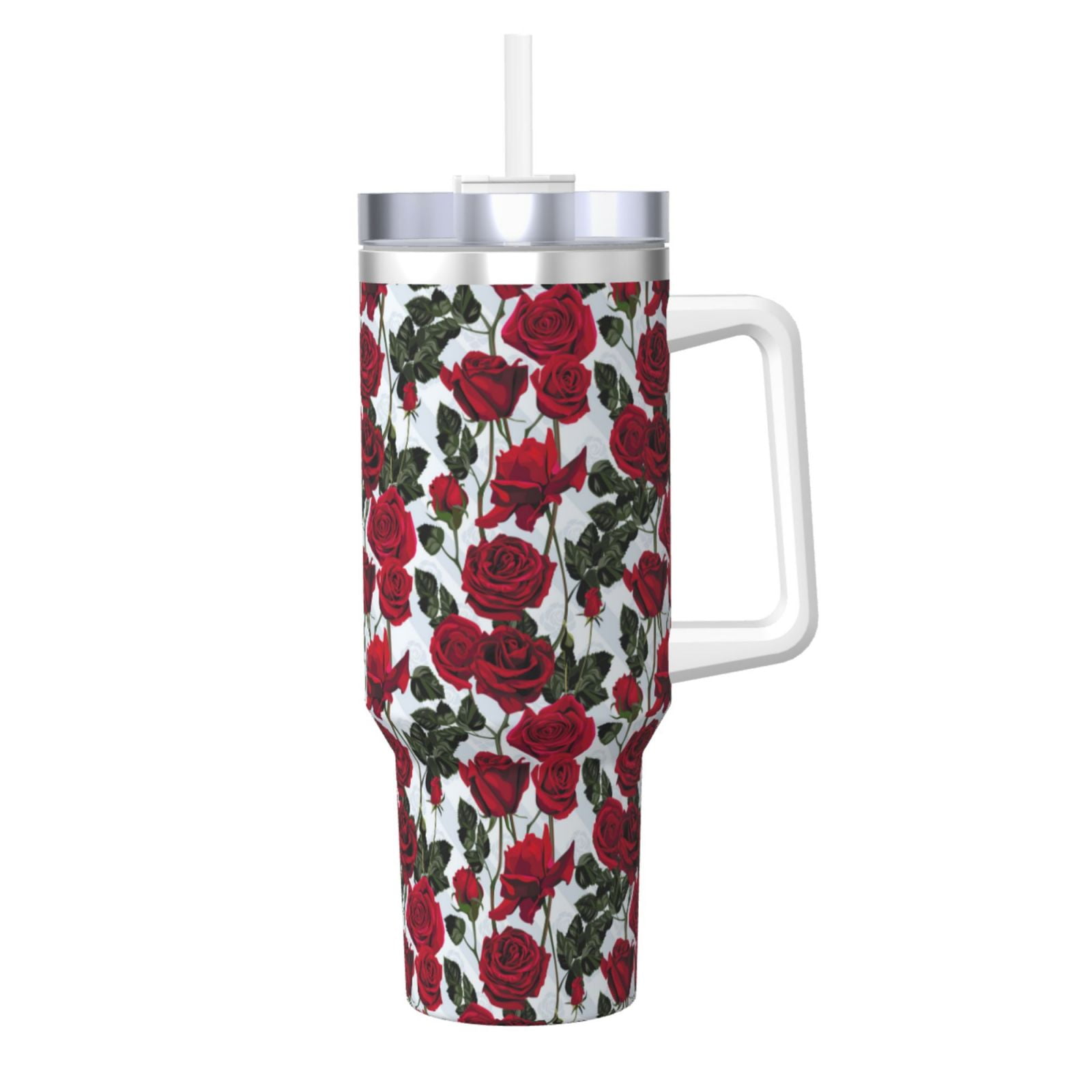 Susaid Rose Flowers Print Indoor Outdoor Straw Lid 40oz Ice Bully With ...