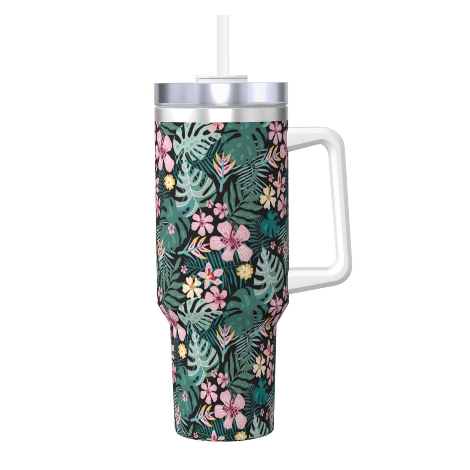 Susaid Rose Flowers Print Indoor Outdoor Straw Lid 40oz Ice Bully With ...