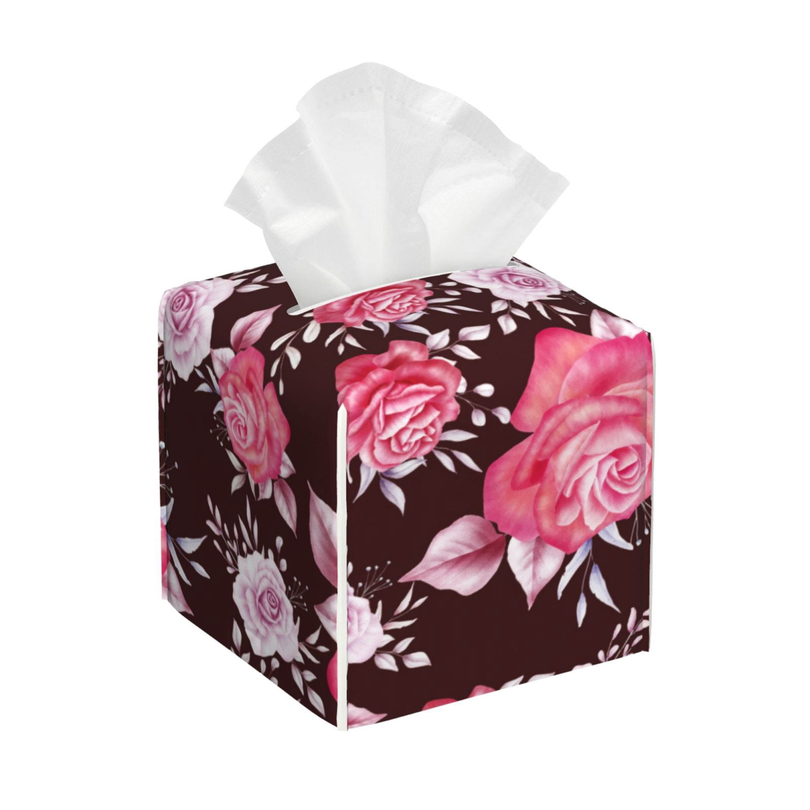Susaid Rose Flowers Print PU Leather Tissue Box Cover, Square ...