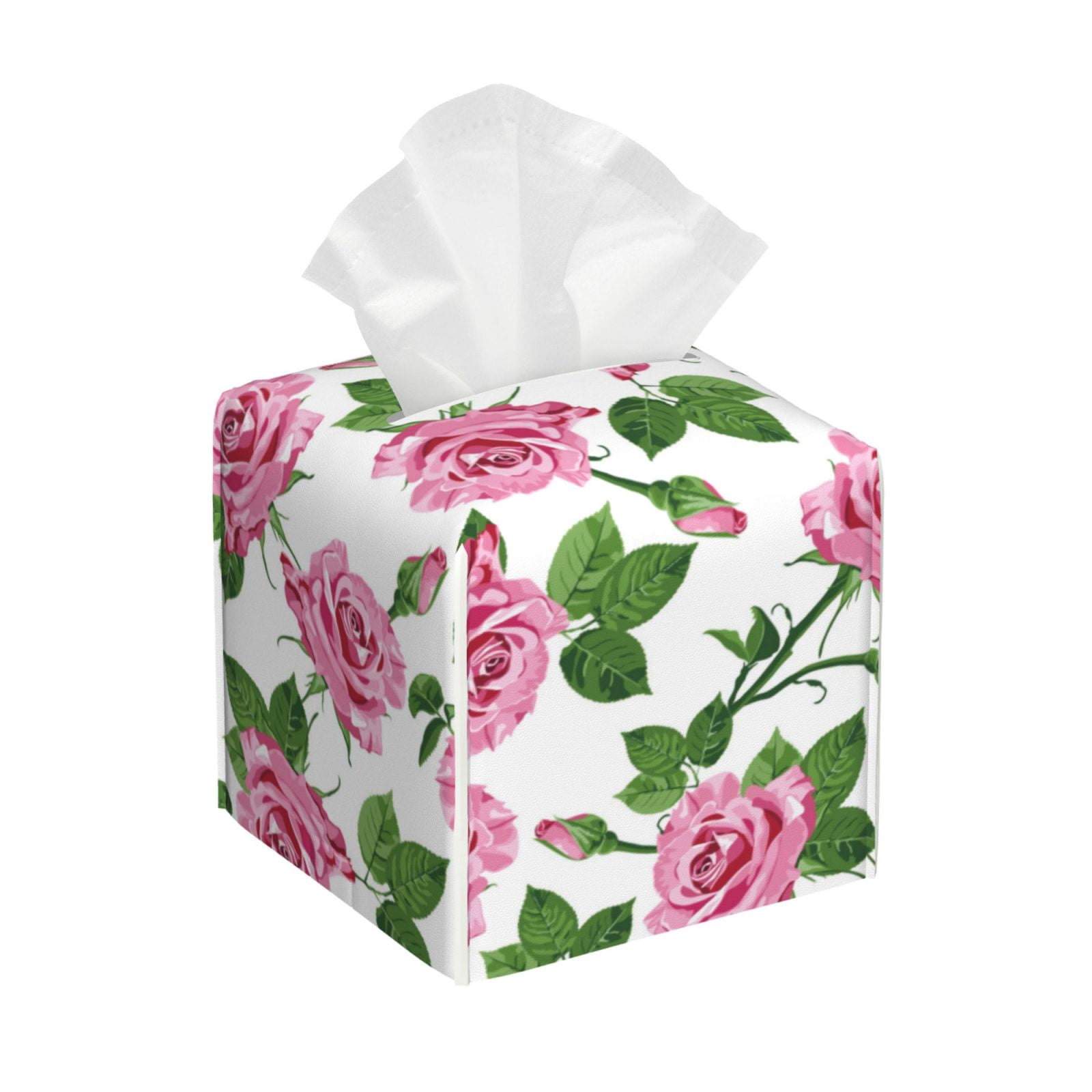 Susaid Rose Flowers Print PU Leather Tissue Box Cover, Square ...