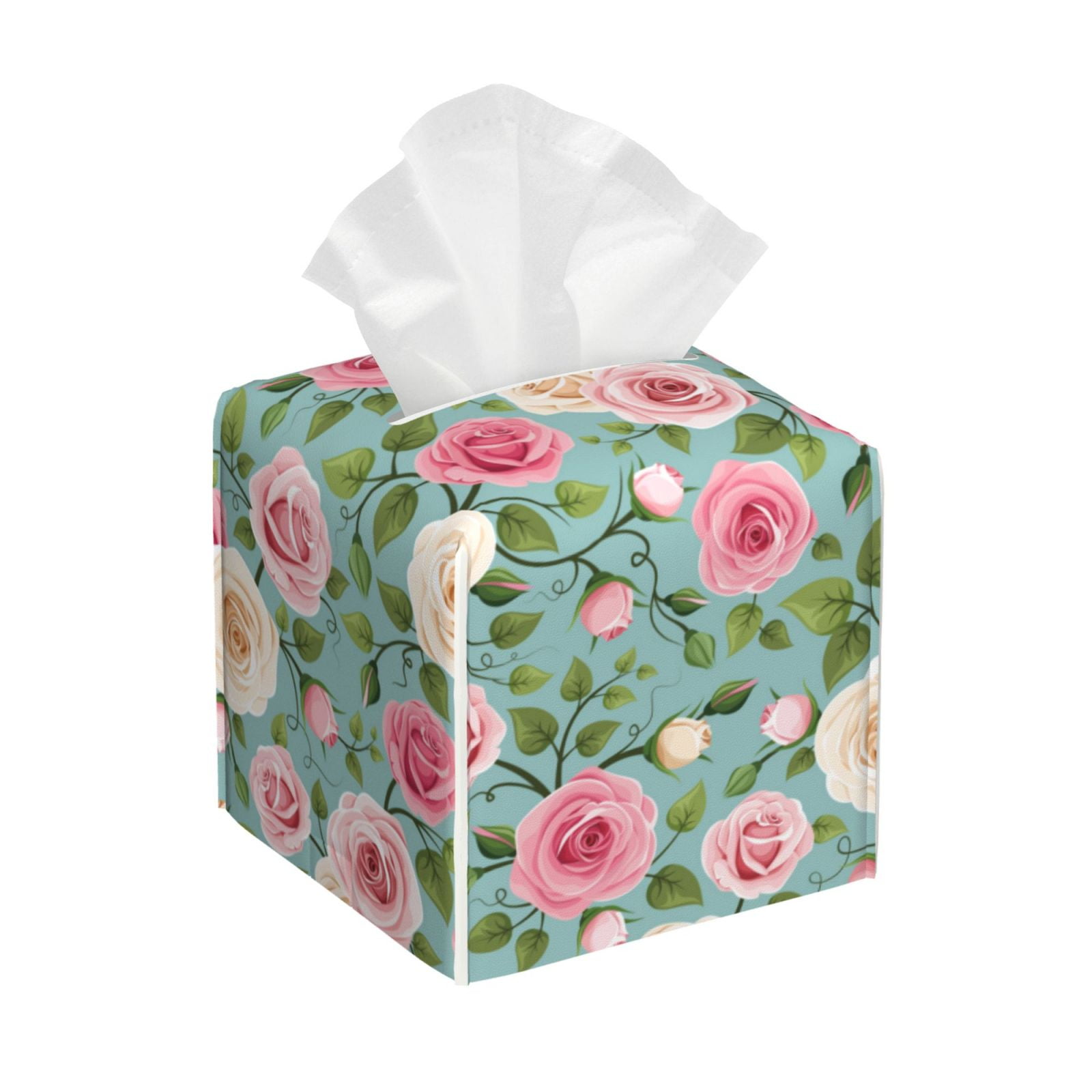 Susaid Rose Flowers Print PU Leather Tissue Box Cover, Square ...