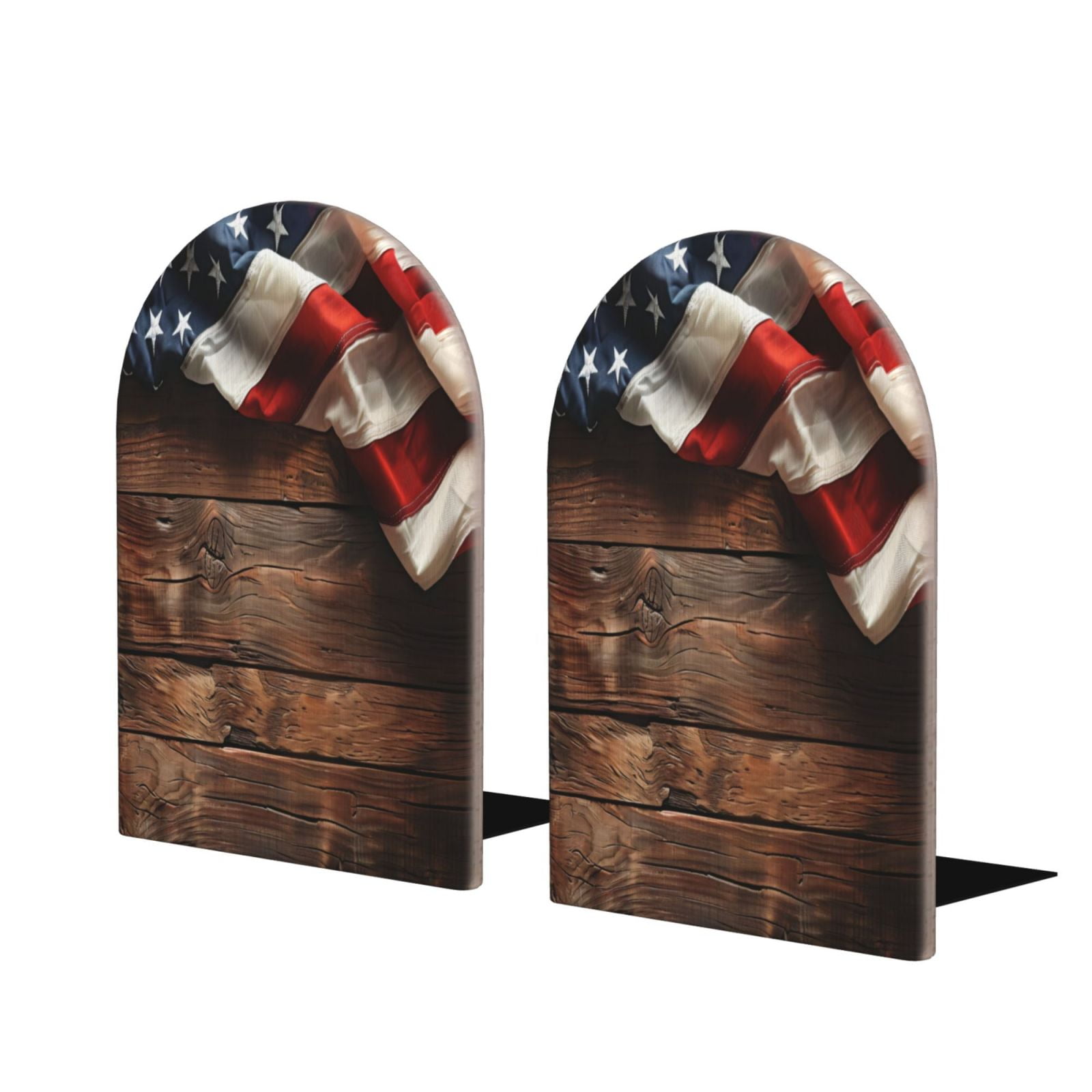 Susaid Rustic American Flag Wood Print Wooden Bookends Decorative Book ...