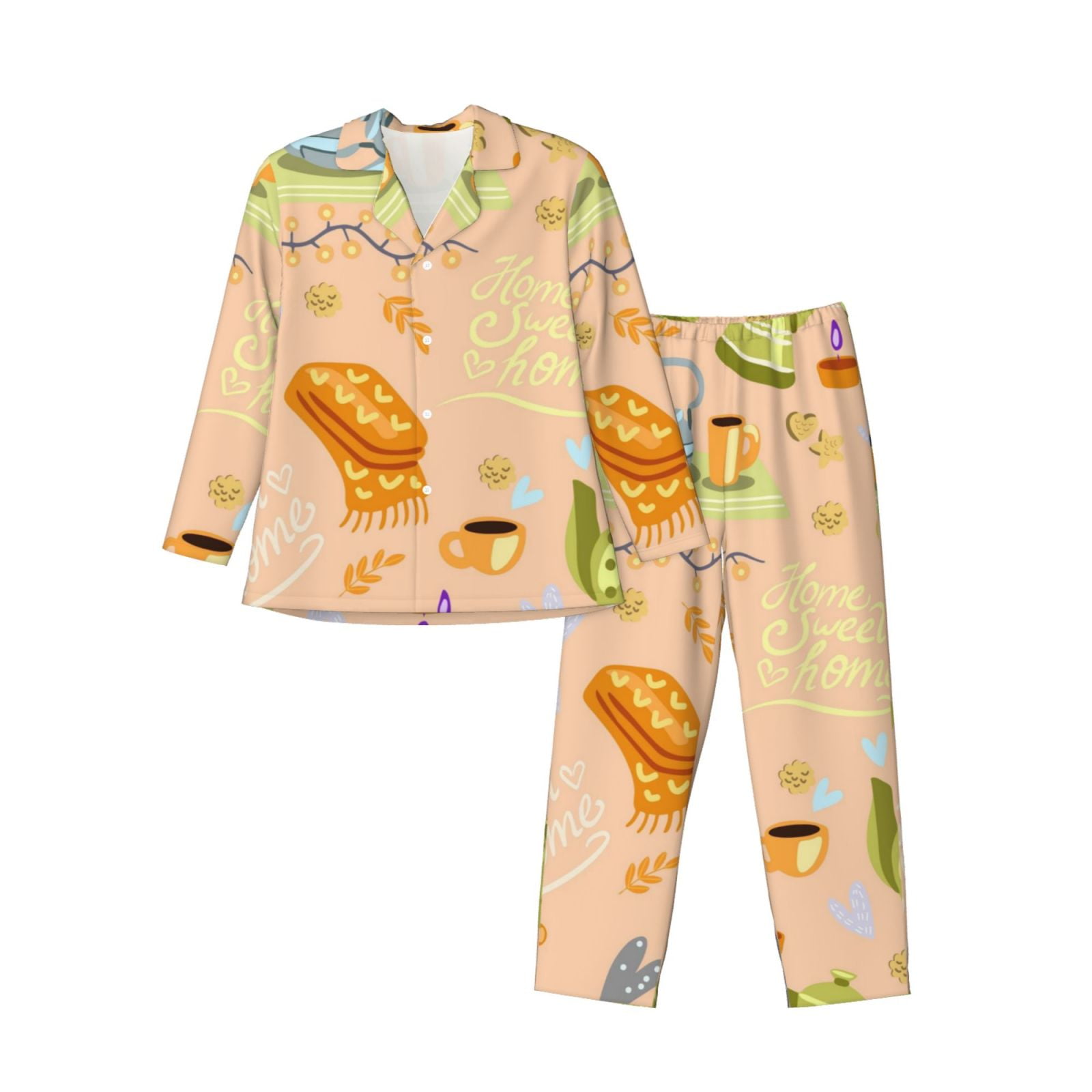 Susaid Scandinavian Style Hygge Print Men's Long Sleeve Pajama Set, Two ...