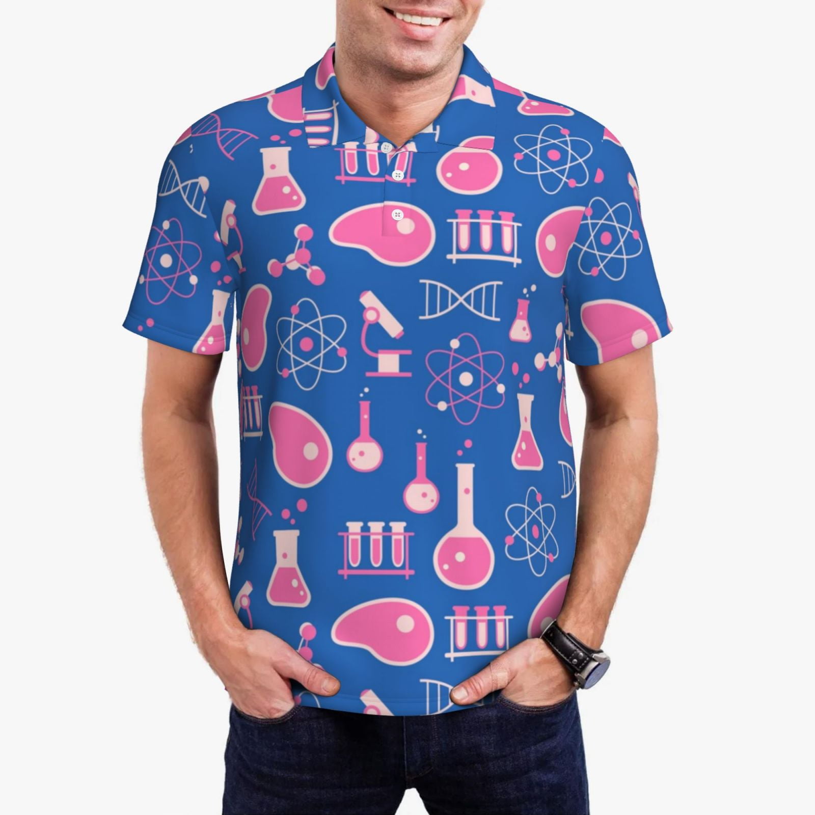 Susaid Science Experiment Print Men's Short Sleeve Polo Shirt, Golf ...