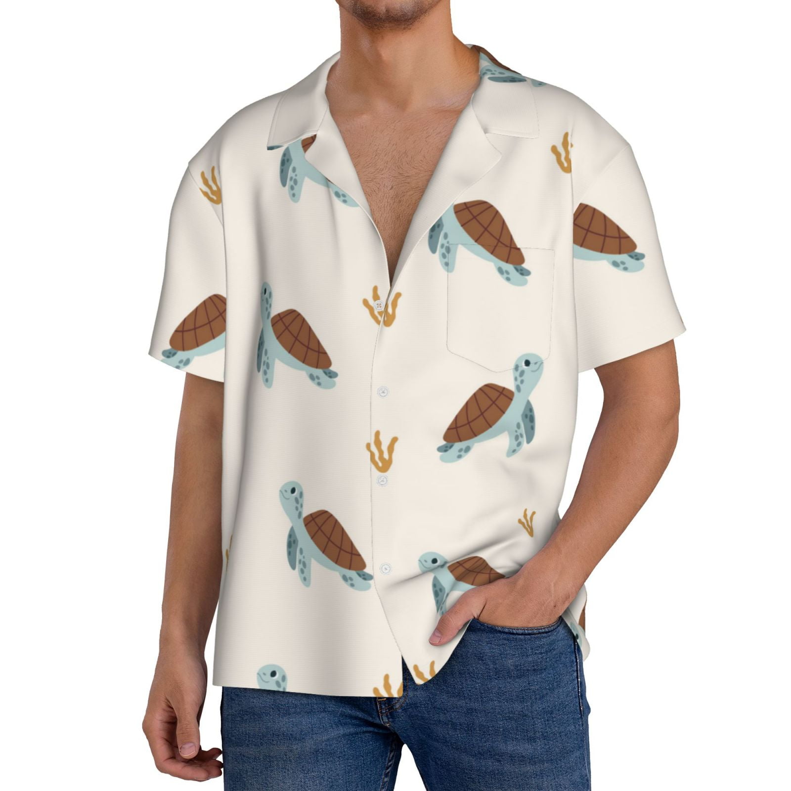 Susaid Sea Turtle Print Men's Polo Shirts Button Down Short Sleeve ...