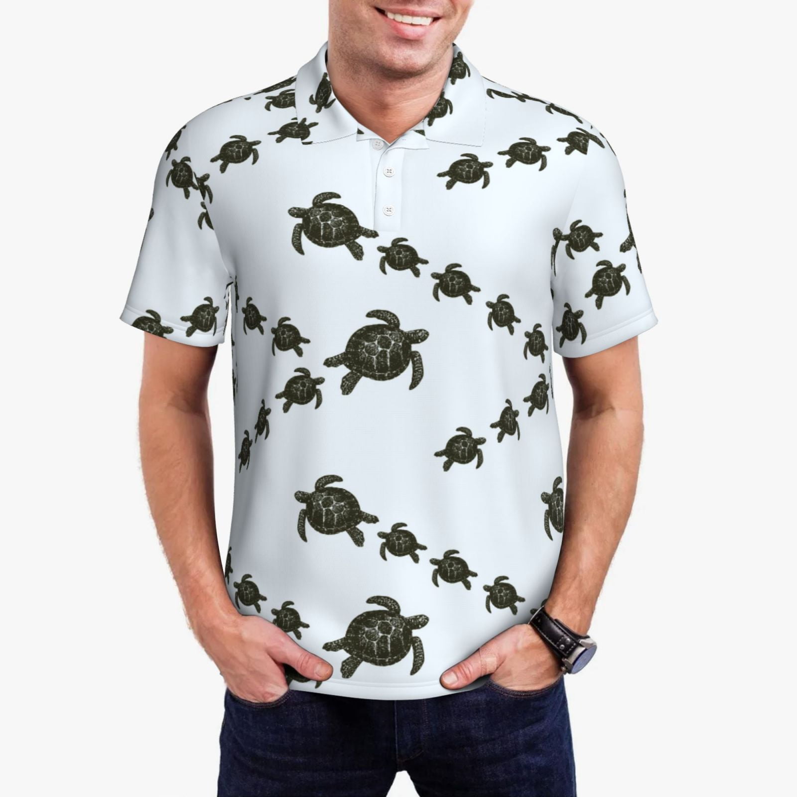 Susaid Sea Turtle Print Men's Short Sleeve Polo Shirt, Golf Shirts for ...