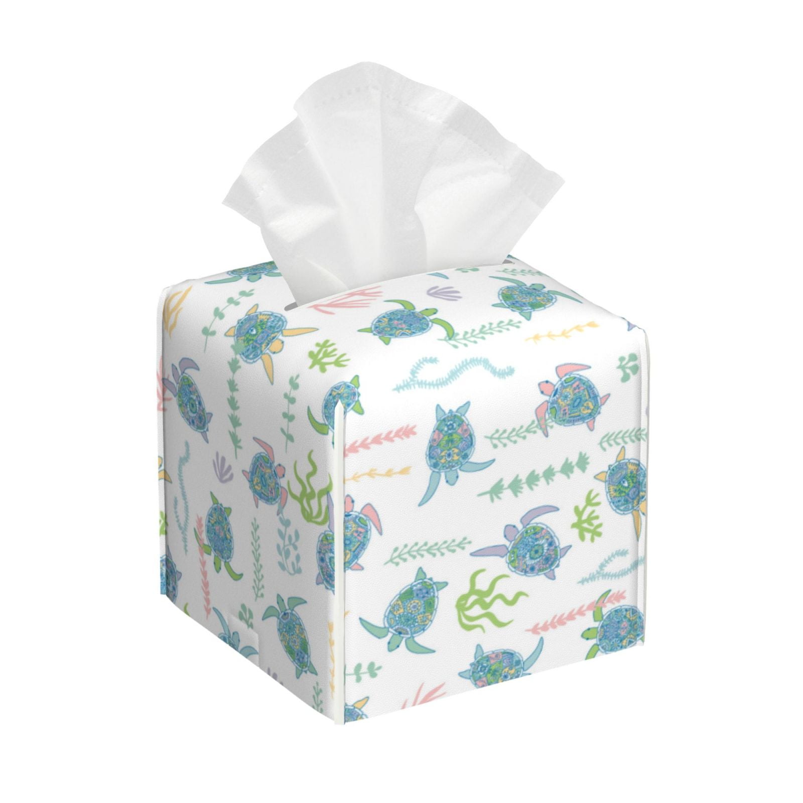 Susaid Sea Turtle Print PU Leather Tissue Box Cover, Square Decorative ...