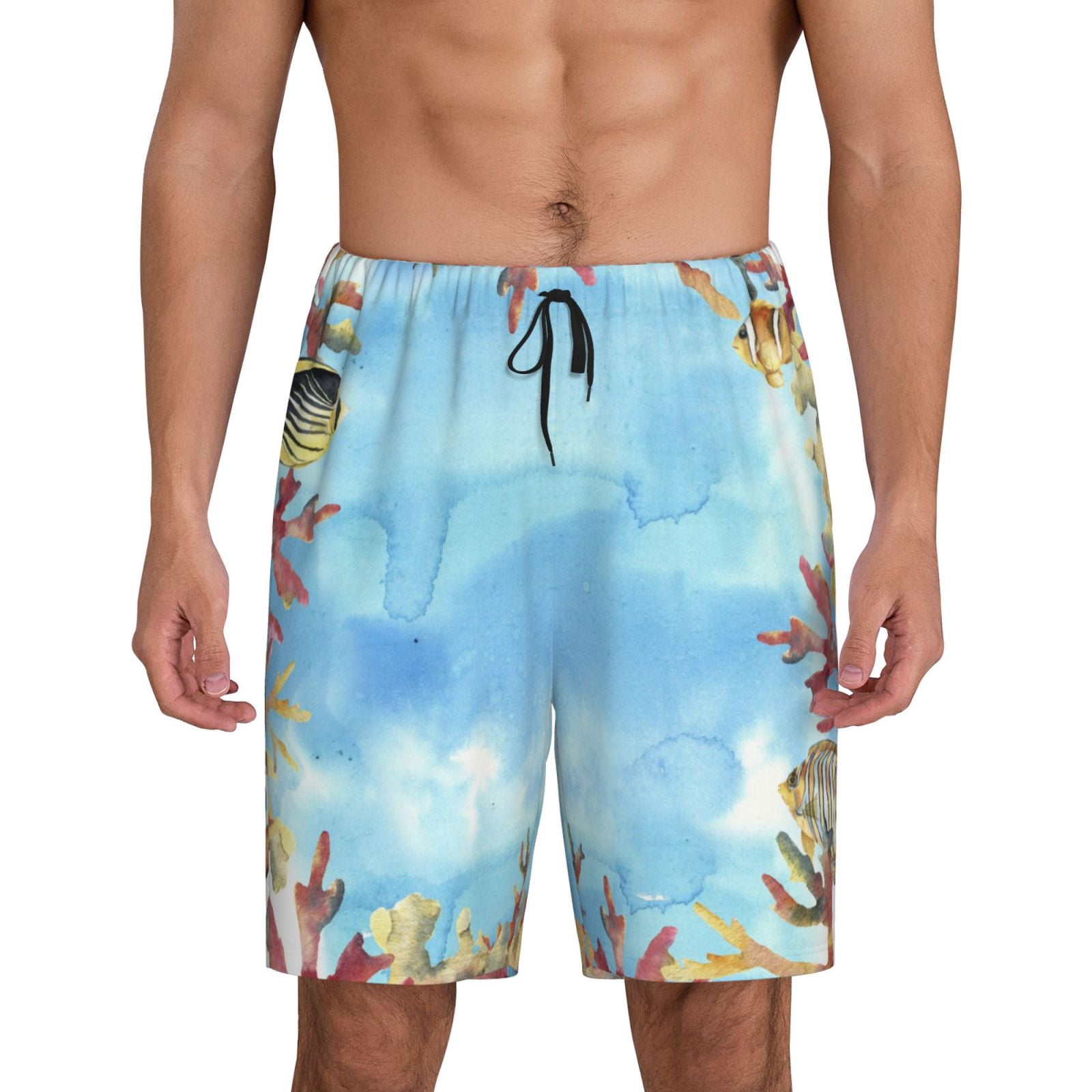 Susaid Sea and Fish Print Mens Shorts, Breathable Lounge Sleepwear Set ...