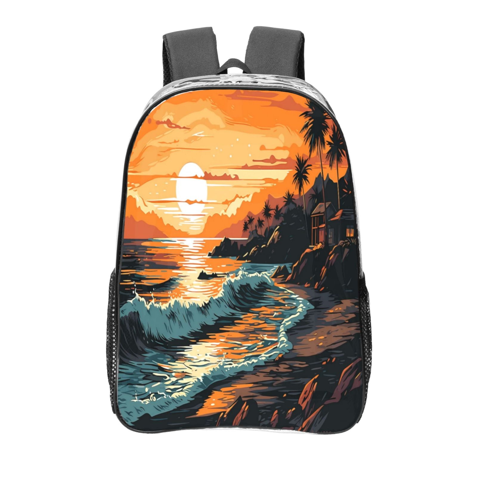 Susaid Serene Ocean Sunset Print Clear Backpack See Through Transparent ...