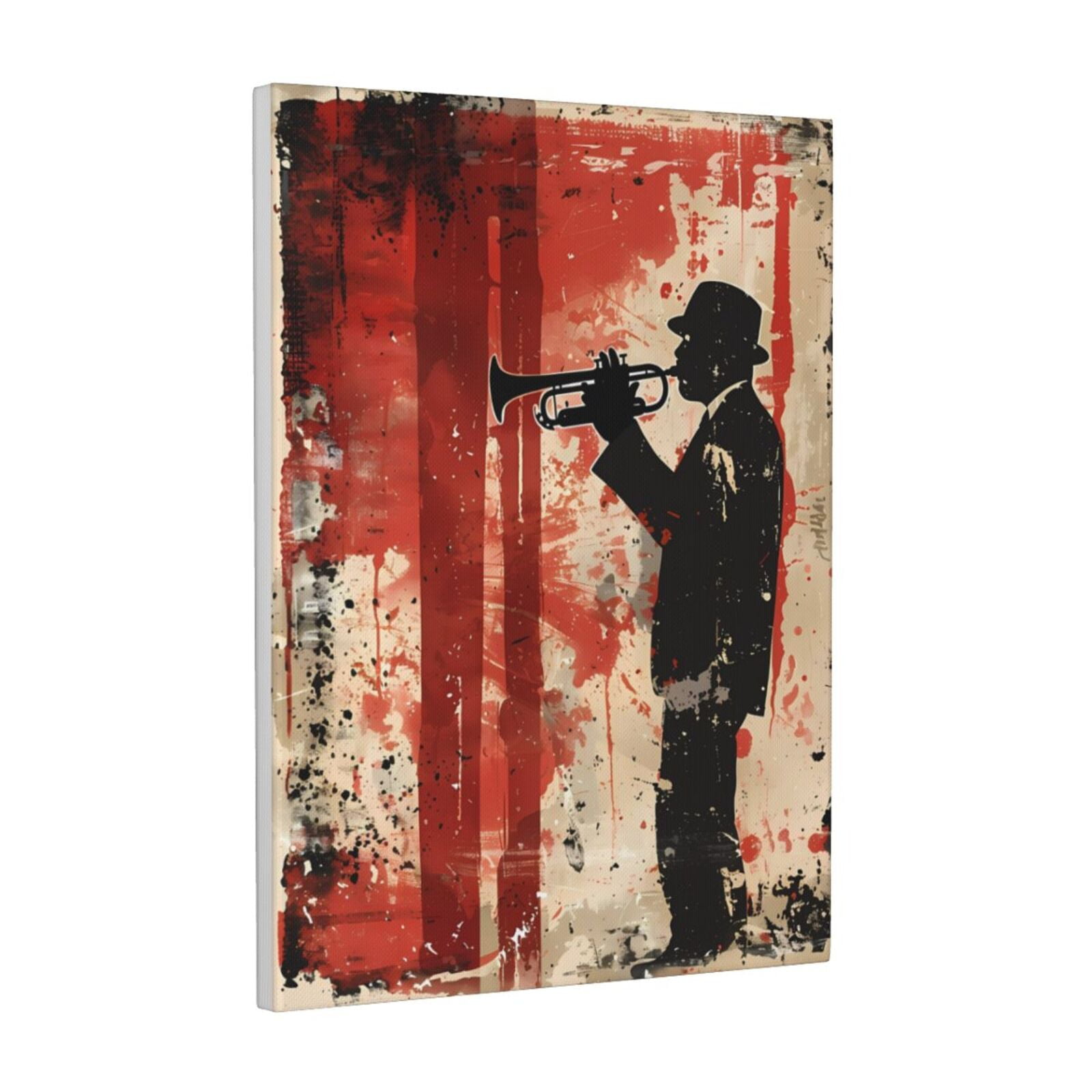 Susaid Silhouette Trumpet Red Art Pattern Vertical Canvas Wall Decor ...