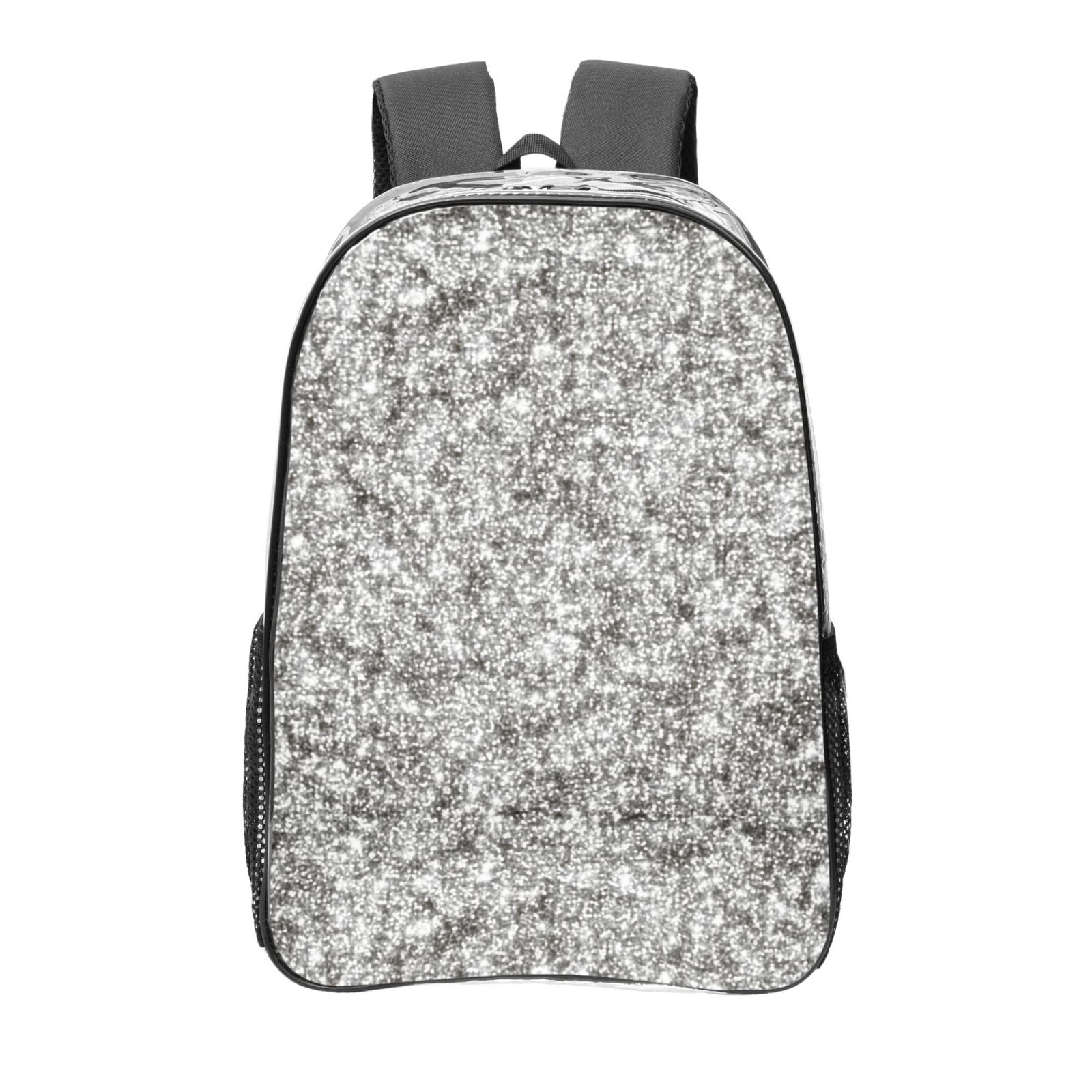 Susaid Silver Glitter Print Clear Backpack See Through Transparent Plastic Clear Bookbags for ...