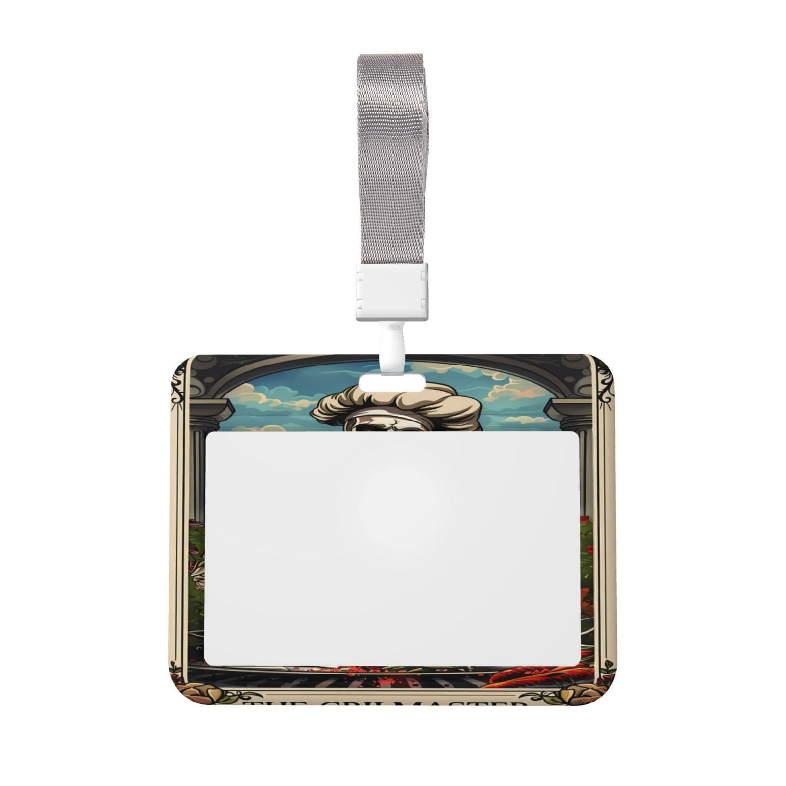 Susaid Skeleton Chef BBQ Scene Print ID Badge Holder with Double-Sided ...