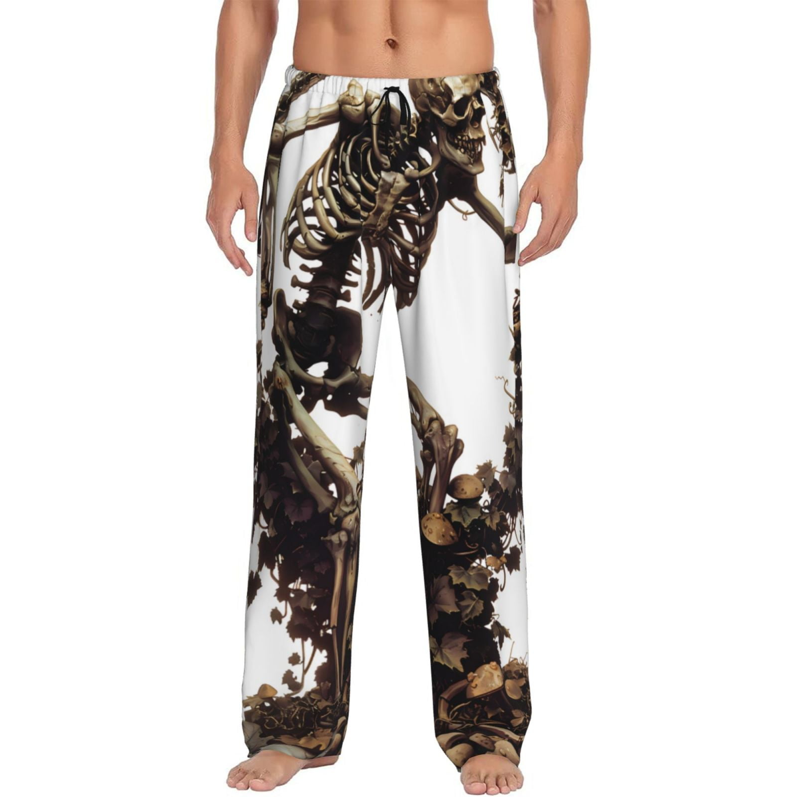 Susaid Skeleton Dance with Mushrooms Print Mens Pajama Pants Set Sleep ...