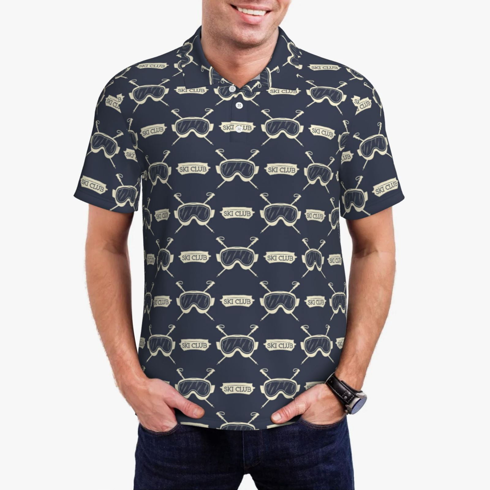 Susaid Ski Goggles Vintage Print Print Men's Short Sleeve Polo Shirt ...