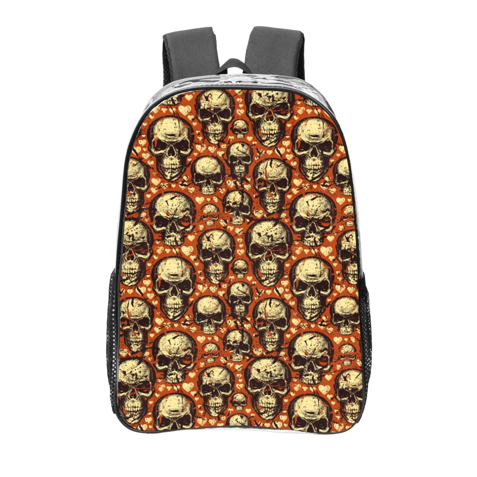 Susaid Skulls And Hearts Print Clear Backpack See Through Transparent ...