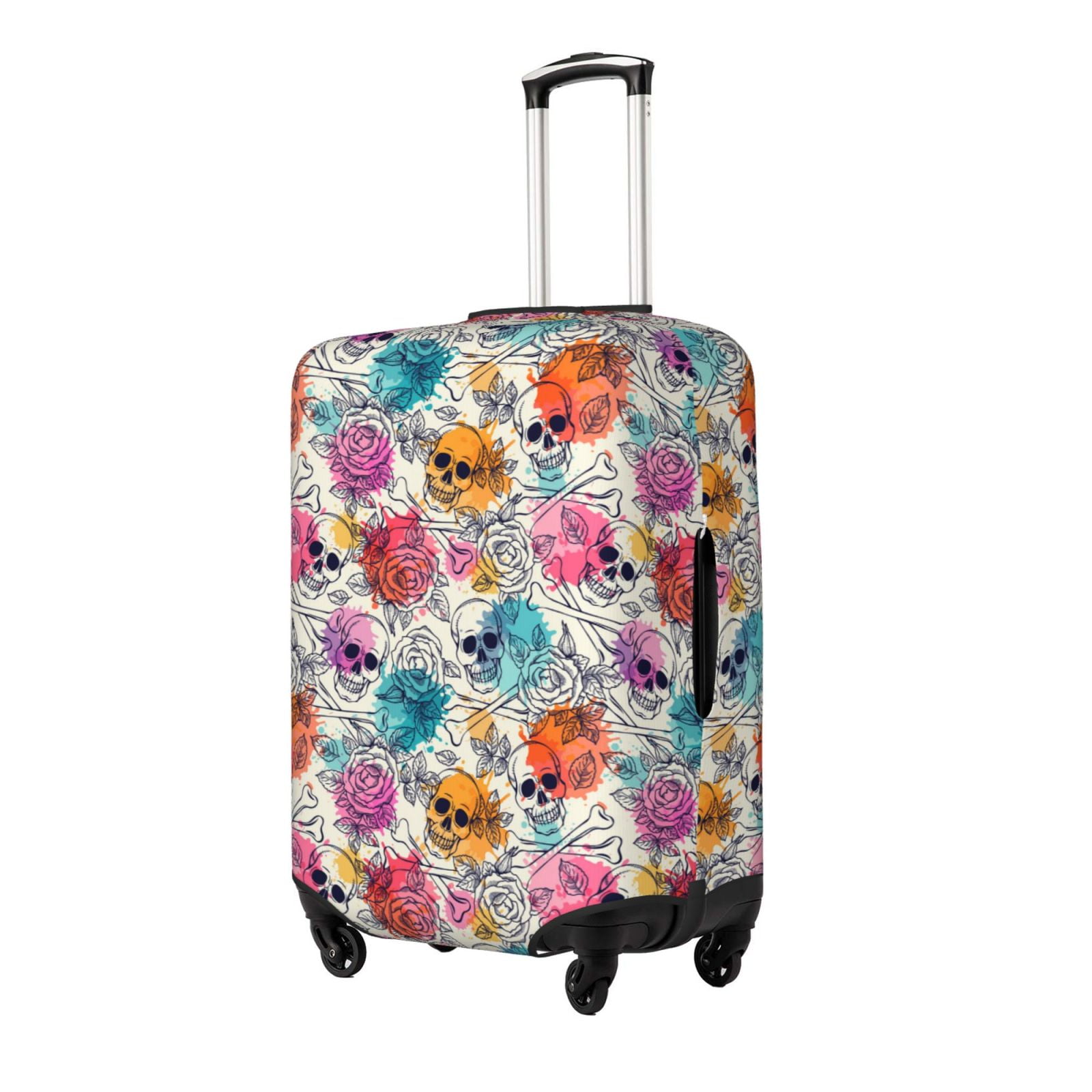 Susaid Skulls and Roses Print Elastic Washable Suitcase Cover with ...