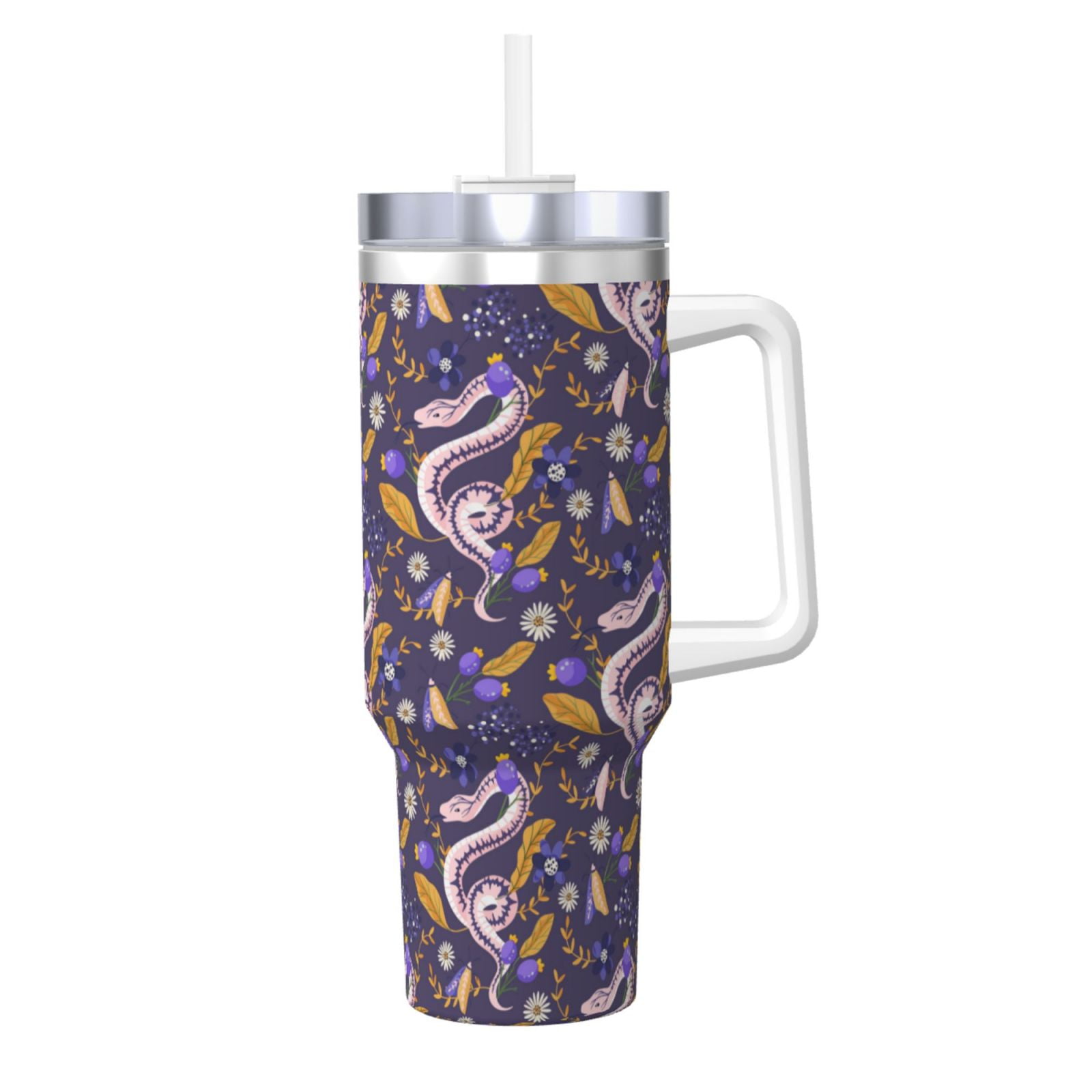 Susaid Snake And Floral Print Indoor Outdoor Straw Lid 40oz Ice Bully ...