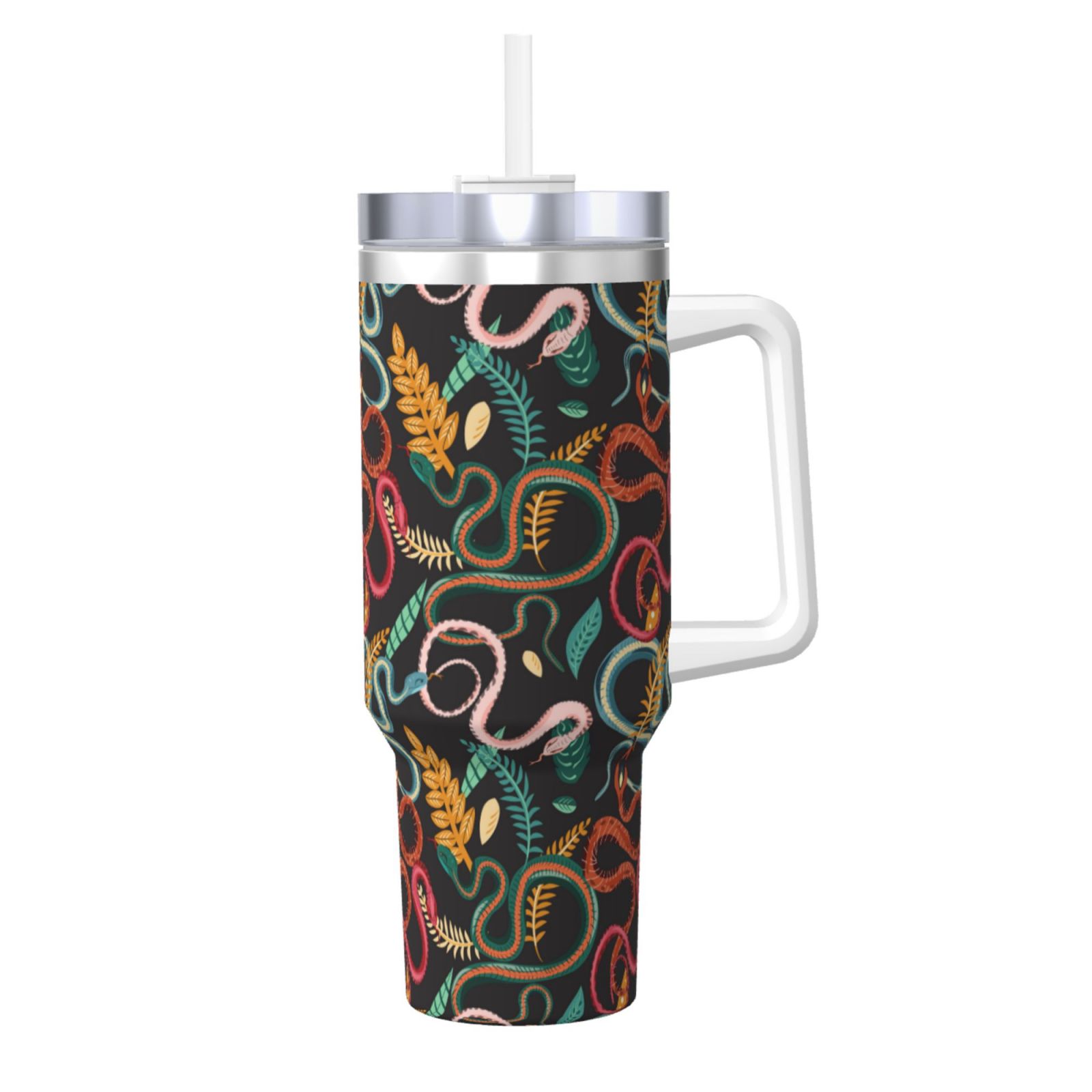 Susaid Snake And Flower Print Indoor Outdoor Straw Lid 40oz Ice Bully ...