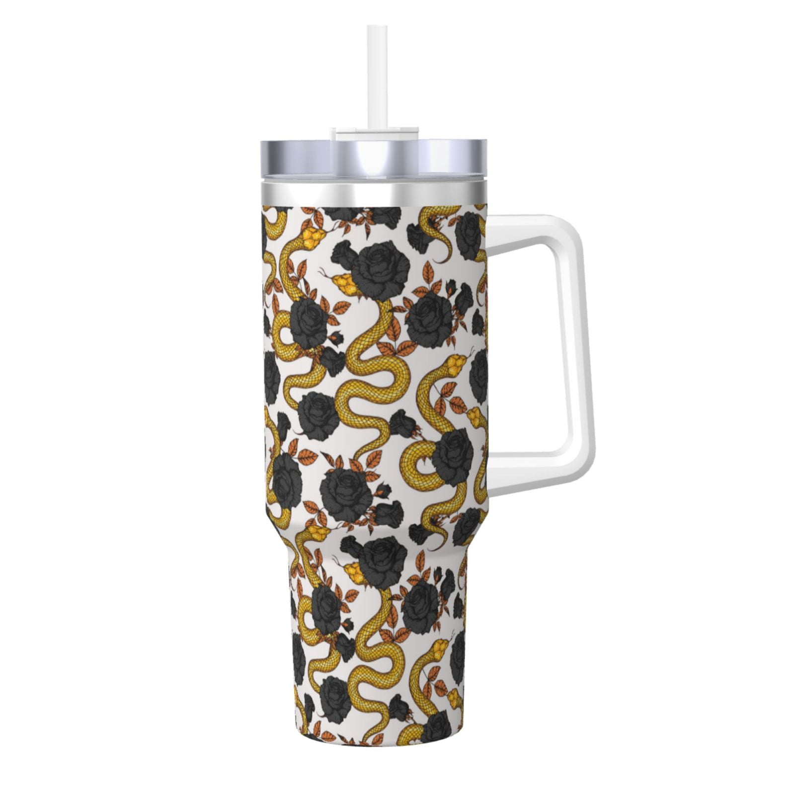 Susaid Snake And Rose Print Indoor Outdoor Straw Lid 40oz Ice Bully ...