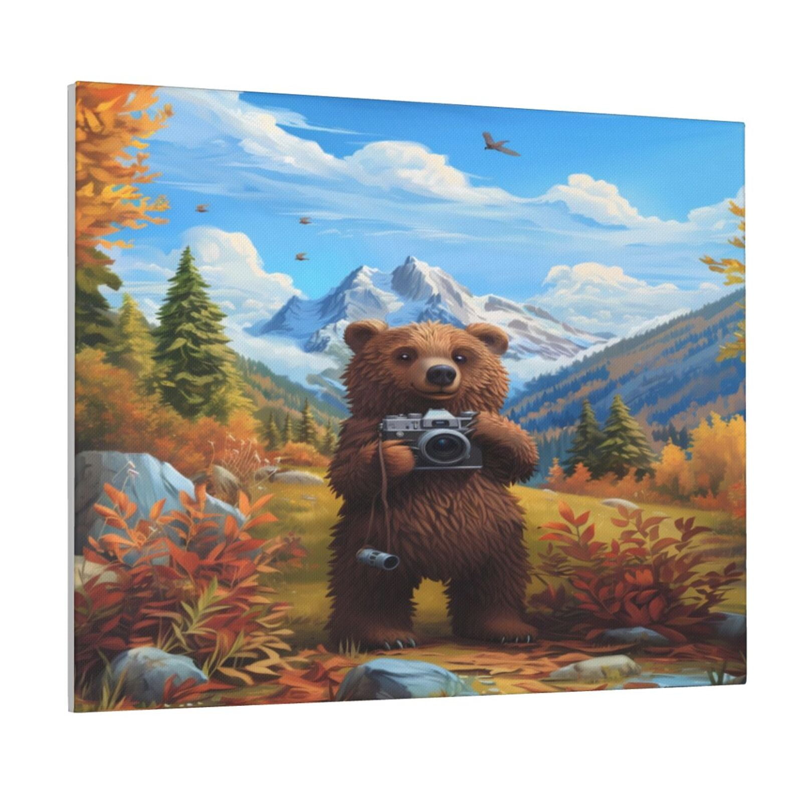 Susaid Snowy Mountain Photography Bear Pattern Canvas Wall Decor Poster ...