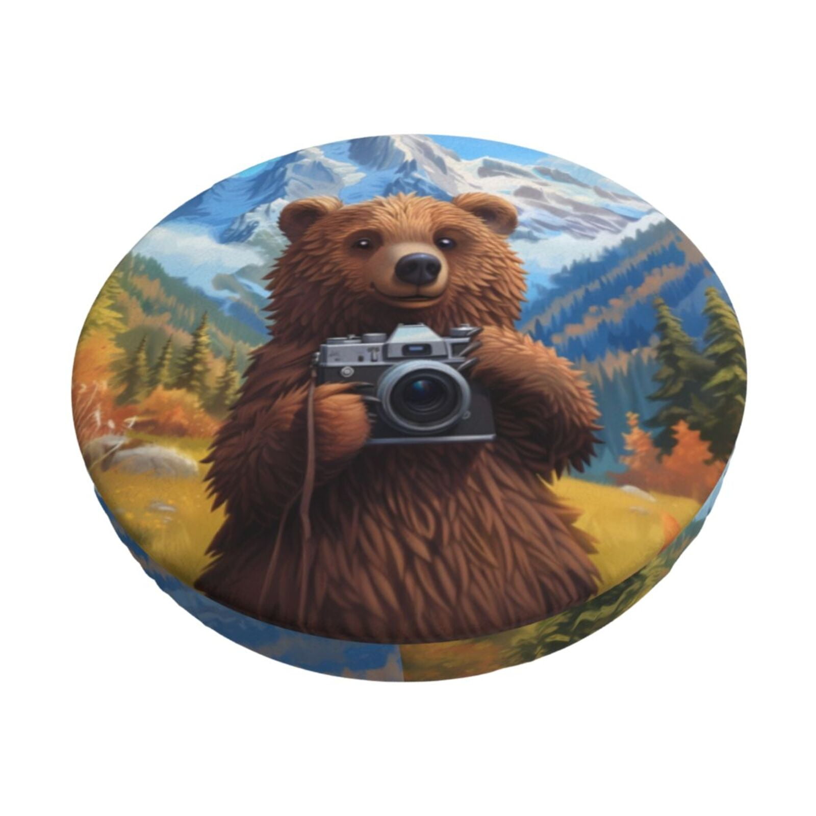 Susaid Snowy Mountain Photography Bear Print Elastic Bar Stool Cover ...