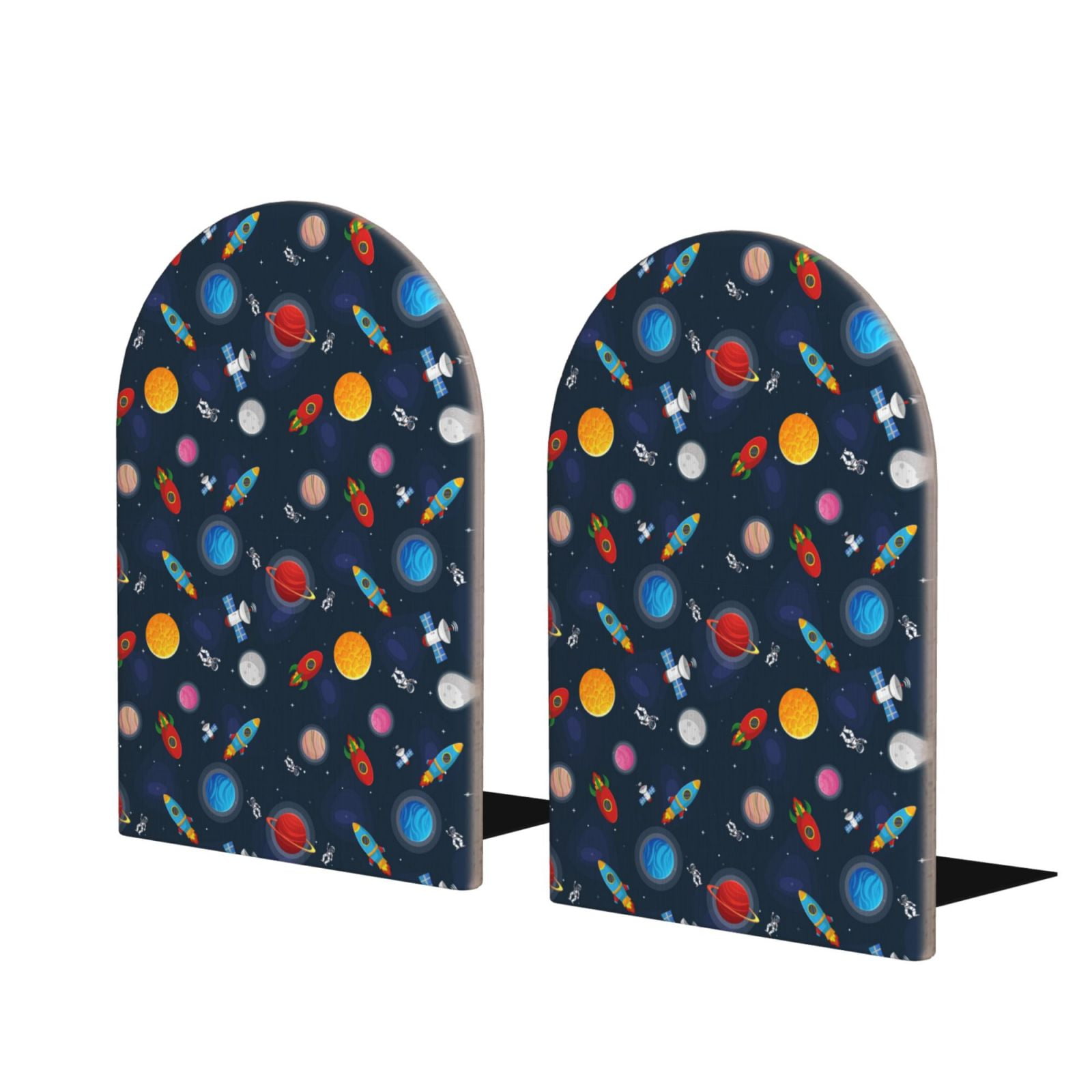 Susaid Space Cartoon Print Wooden Bookends Decorative Book Ends for ...