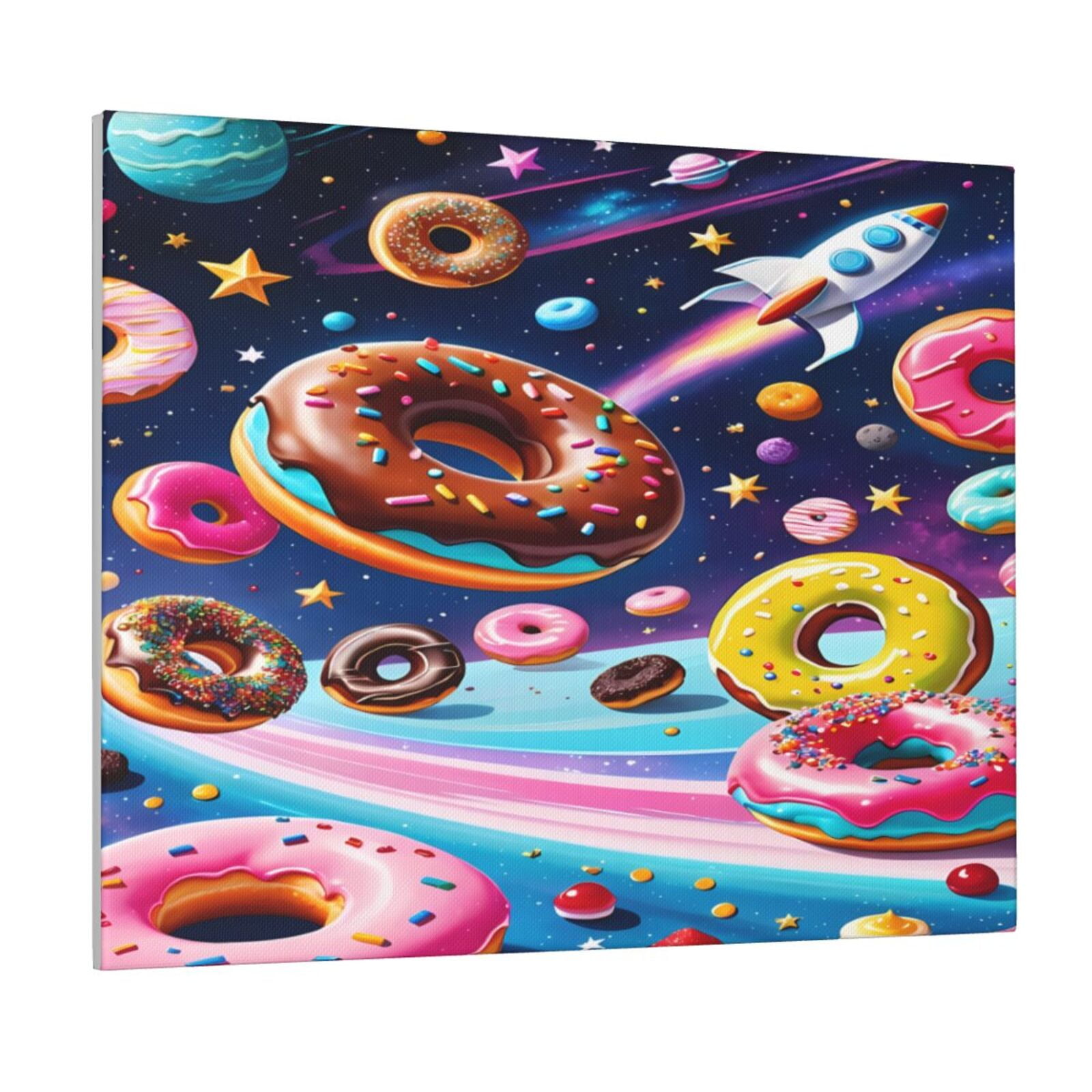 Susaid Space Colorful Donut Pattern Canvas Wall Decor Poster Framed ...