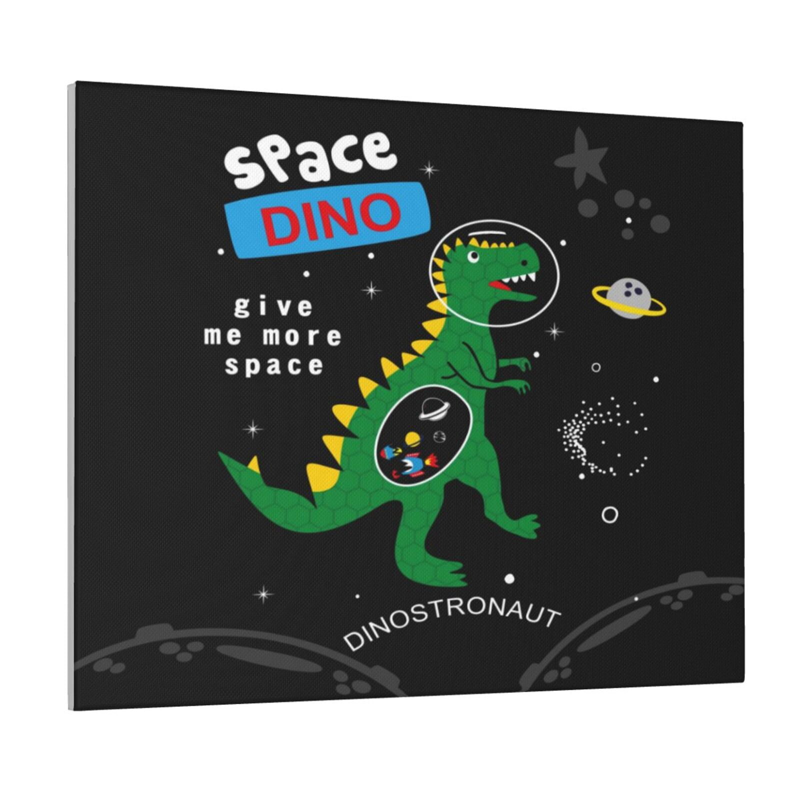 Susaid Space Dino Cartoon Black Pattern Canvas Wall Decor Poster Framed ...