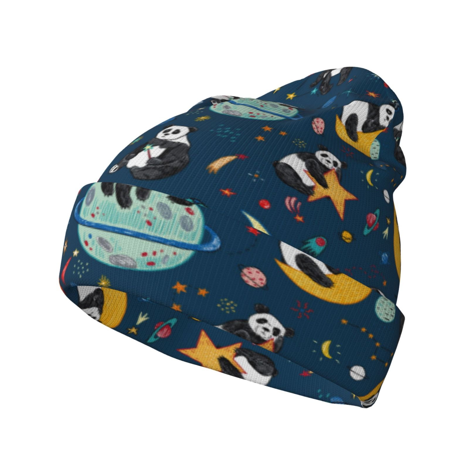 Susaid Space Sleeping Panda Print Winter Beanie for Men Women, Lined ...