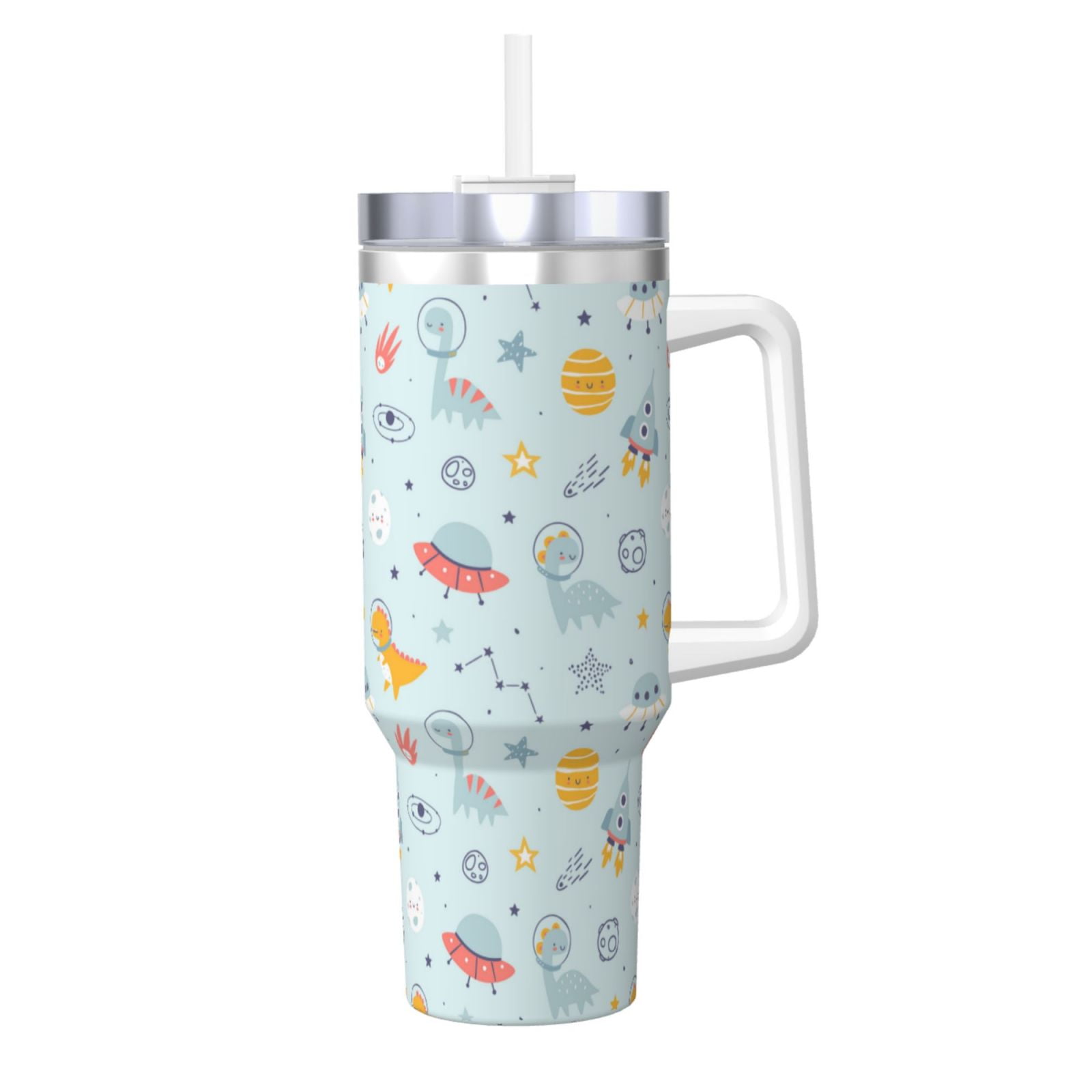 Susaid Space With Dino Astronauts Print Indoor Outdoor Straw Lid 40oz ...