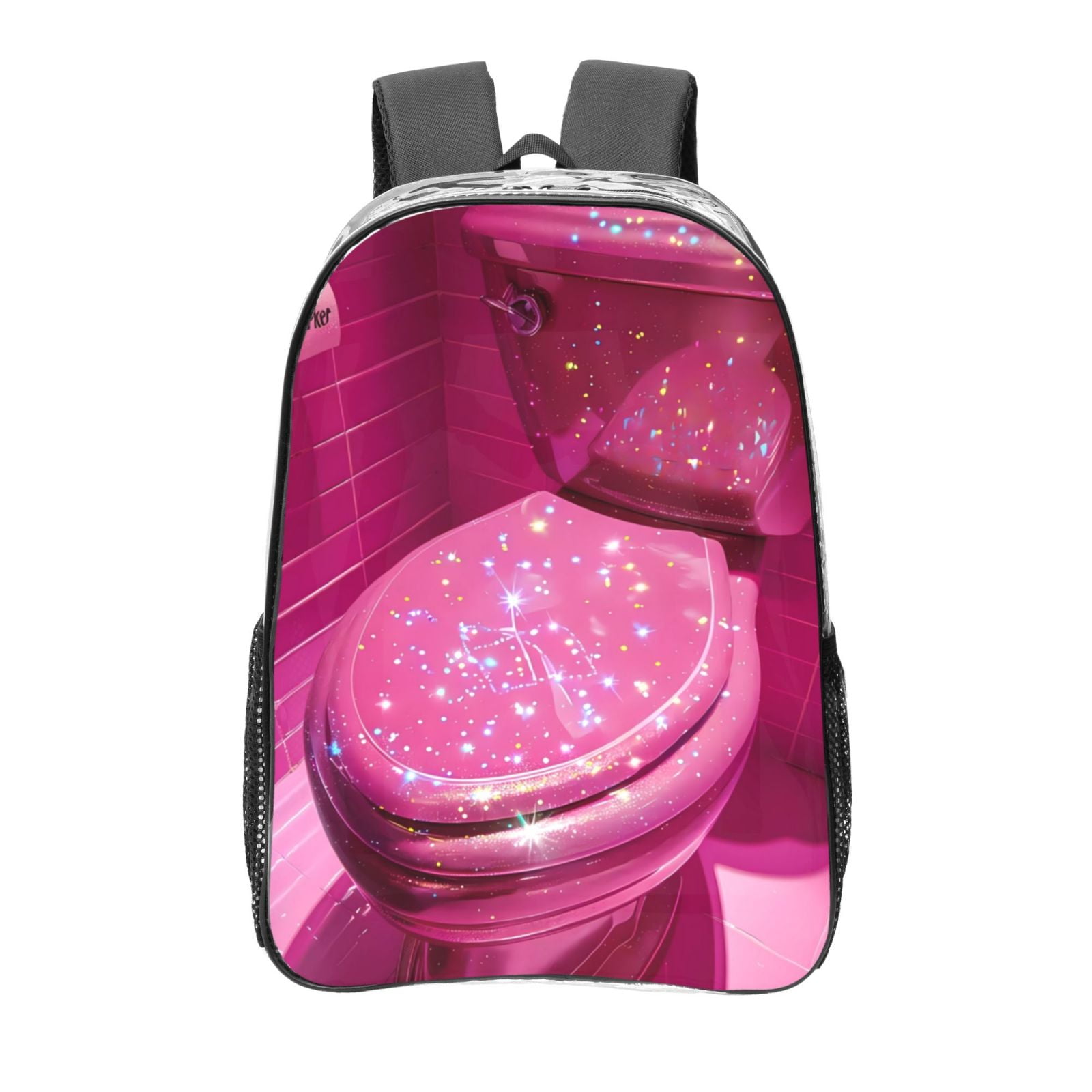 Susaid Sparkling Pink Toilet Print Clear Backpack See Through ...