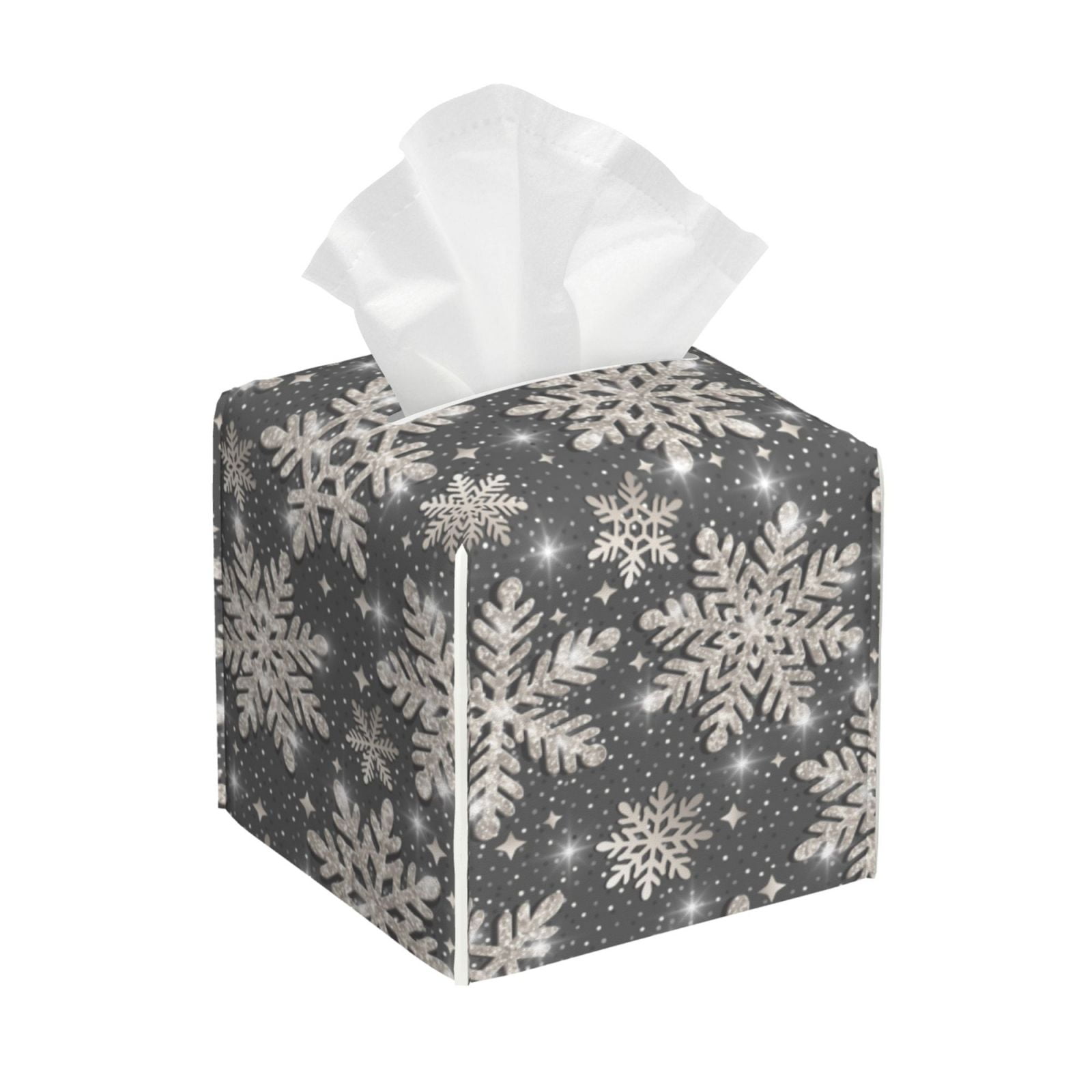 Susaid Sparkling Snowflakes Print PU Leather Tissue Box Cover, Square ...