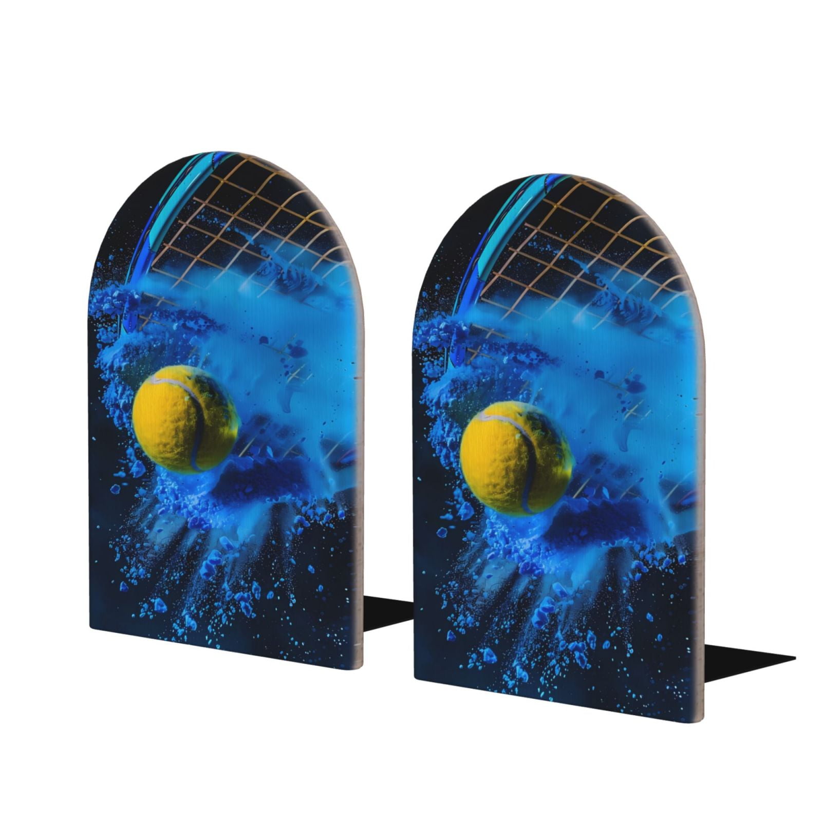 Susaid Sports Tennis Ball Print Wooden Bookends Decorative Book Ends ...