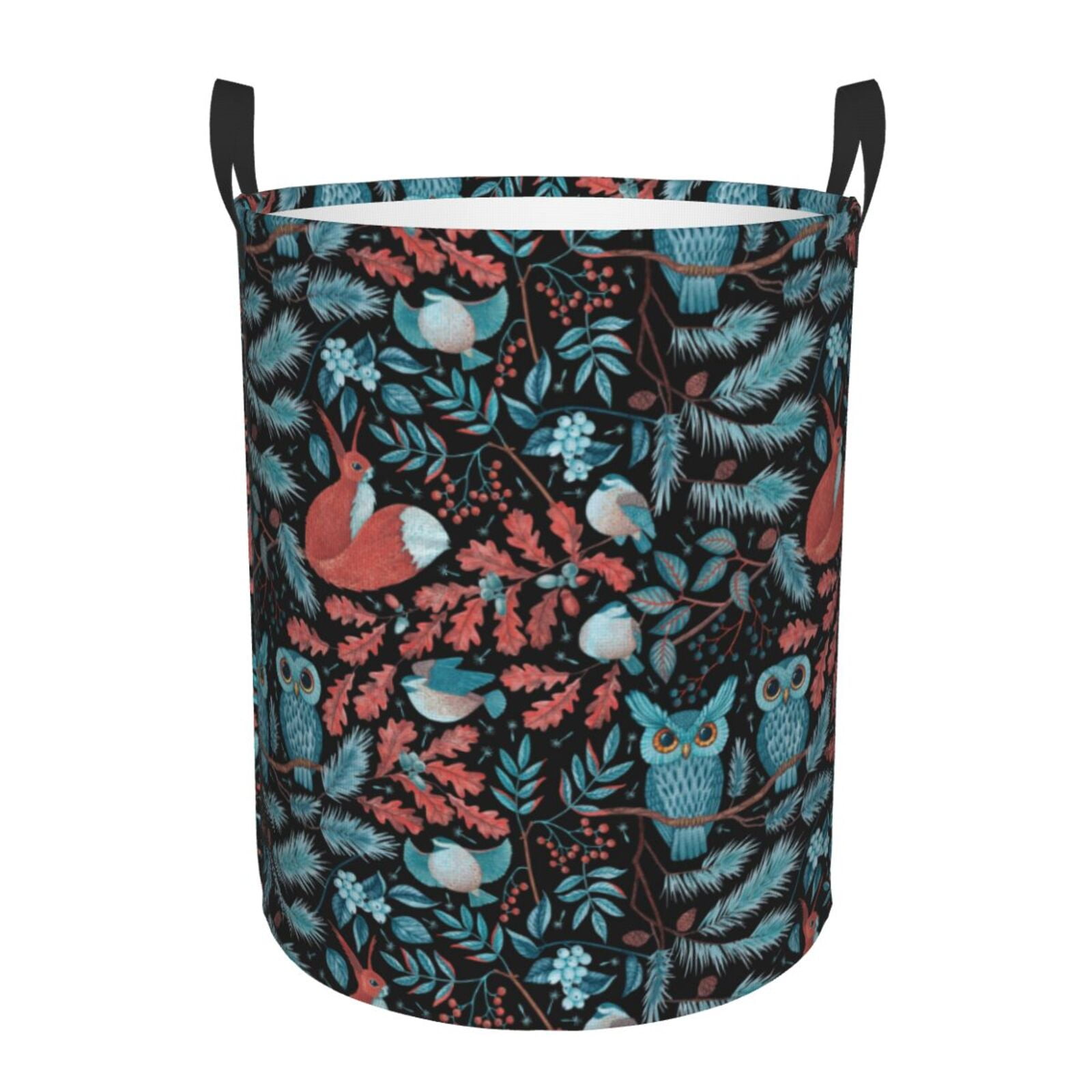 Susaid Squirrel Owl Autumn Maple Leaves Print Waterproof Oxford Cloth Storage Circular Laundry ...