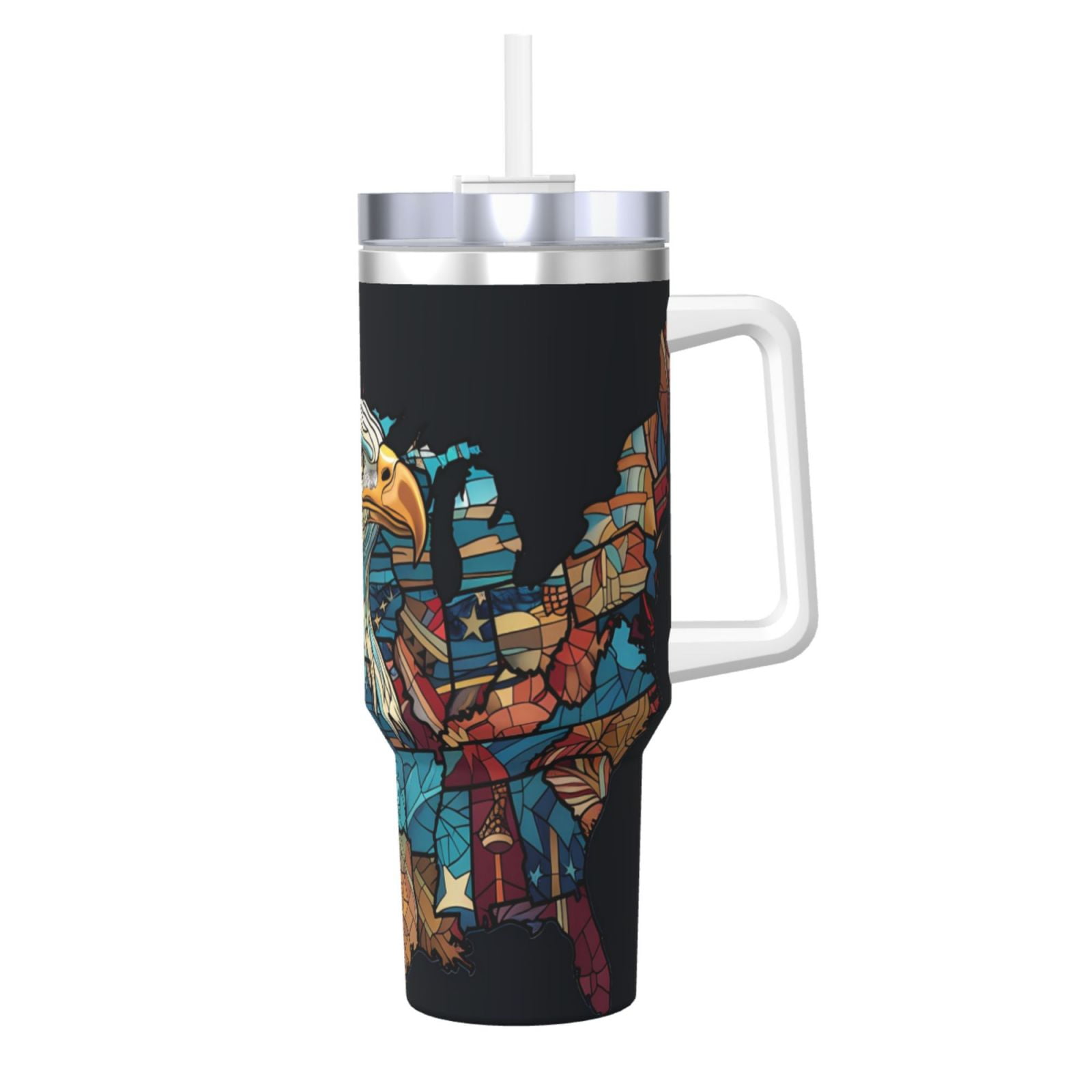 Susaid Stained Glass Eagle USA Print Indoor Outdoor Straw Lid 40oz Ice ...