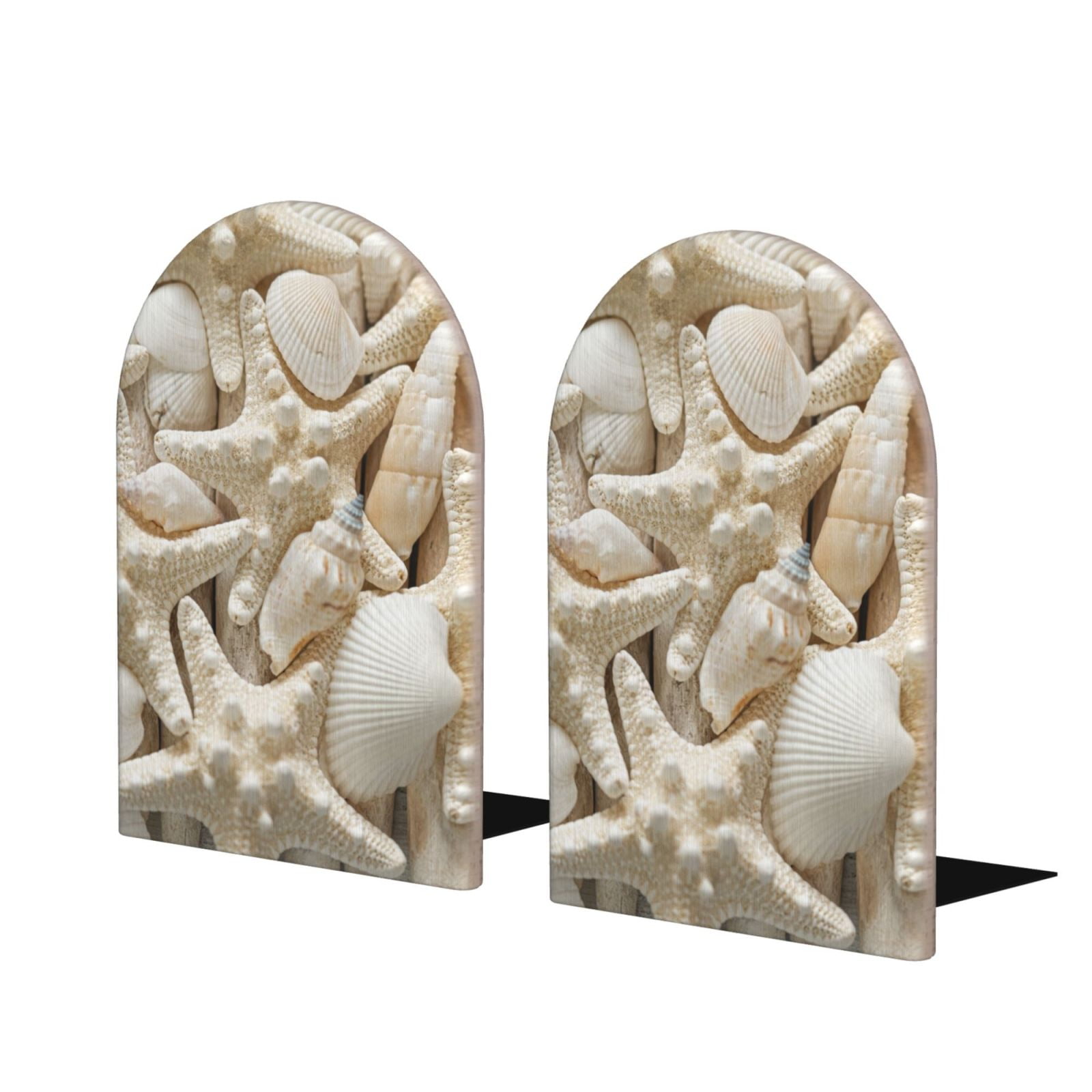 Susaid Starfish and Sea Shells Print Wooden Bookends Decorative Book ...