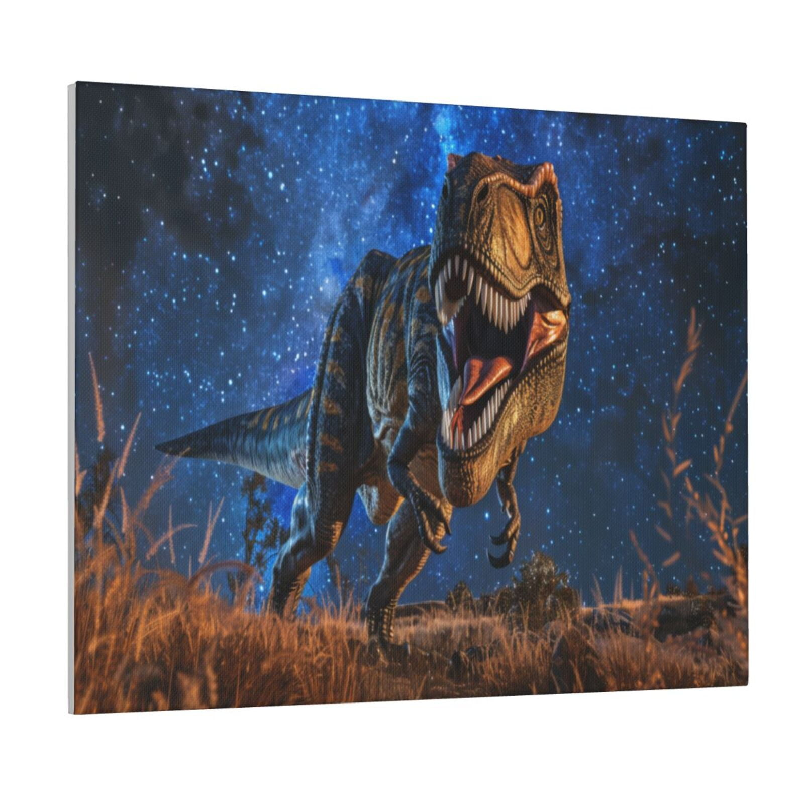 Susaid Starry Night Charging Dinosaur Pattern Canvas Wall Decor Poster ...