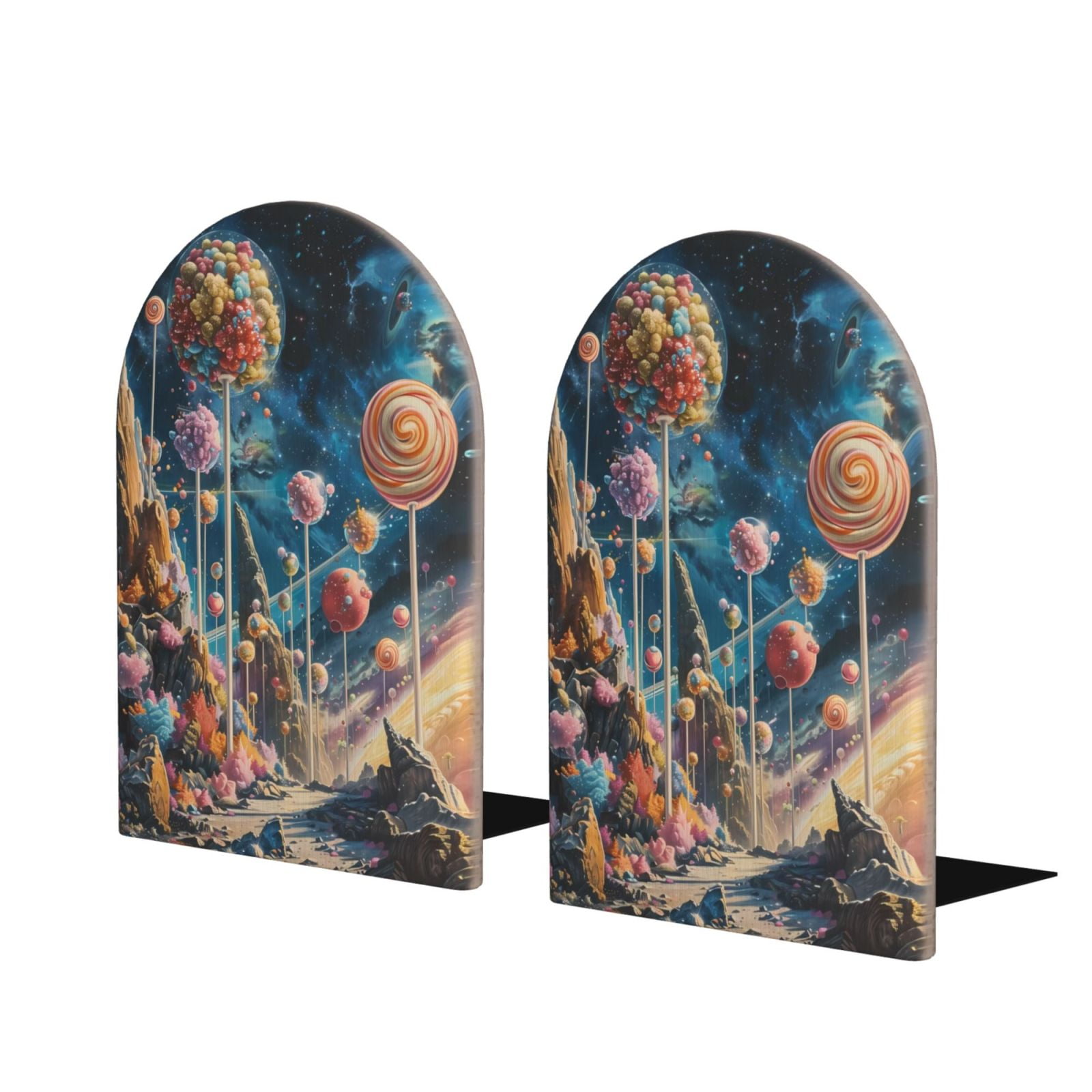 Susaid Starry Sky Planet Lollipop Print Wooden Bookends Decorative Book ...
