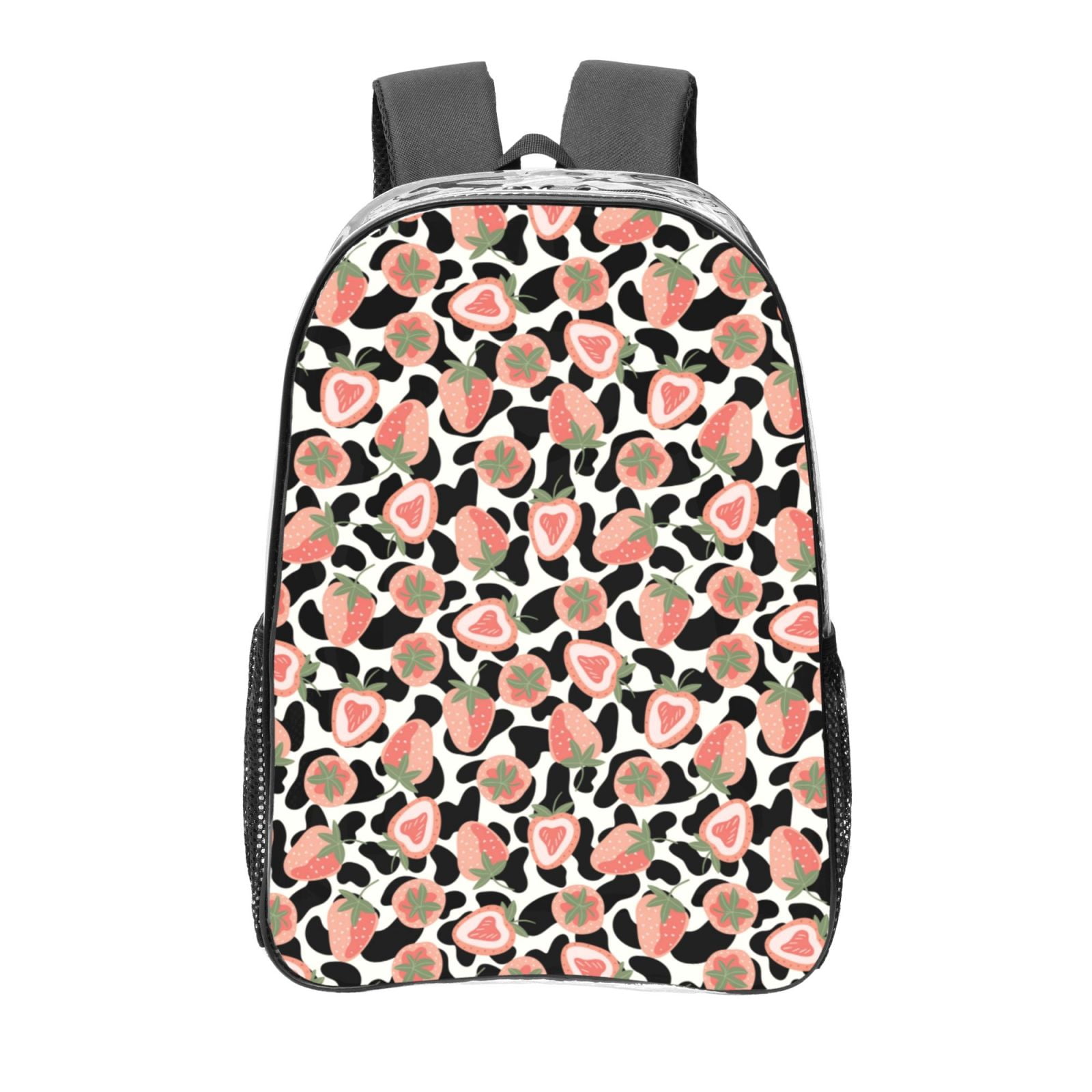 Susaid Strawberries And Cow Skin Print Clear Backpack See Through ...